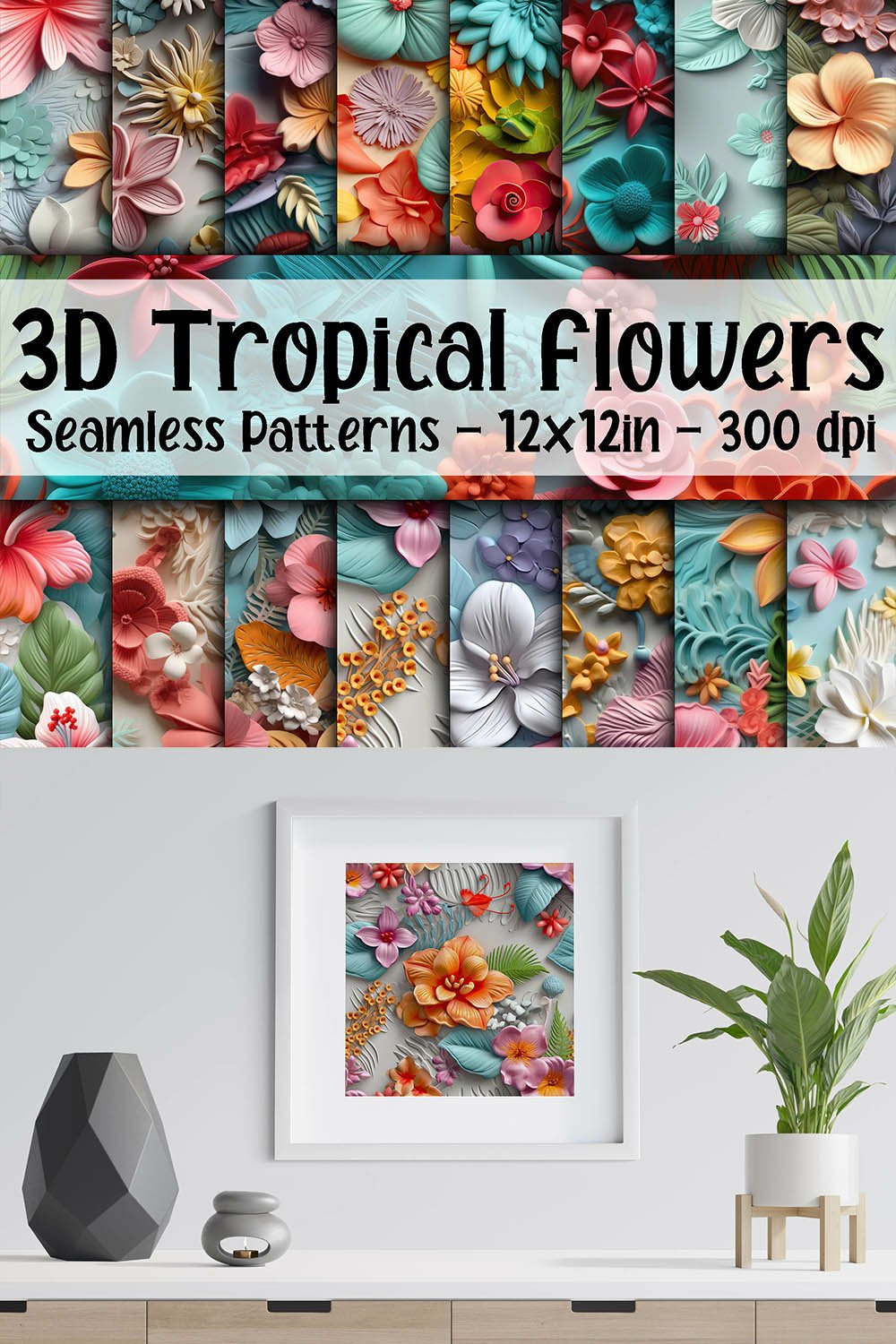 Seamless 3d Flowers Digital Paper