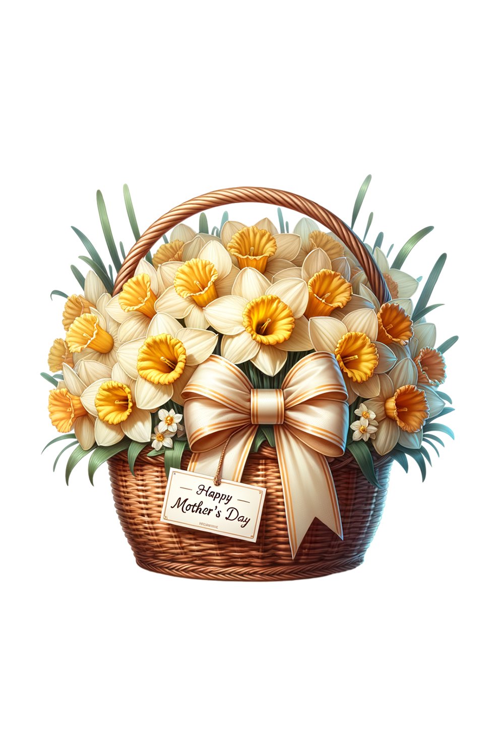 Daffodils Florals Basket, Mothers Day Clipart sublimation