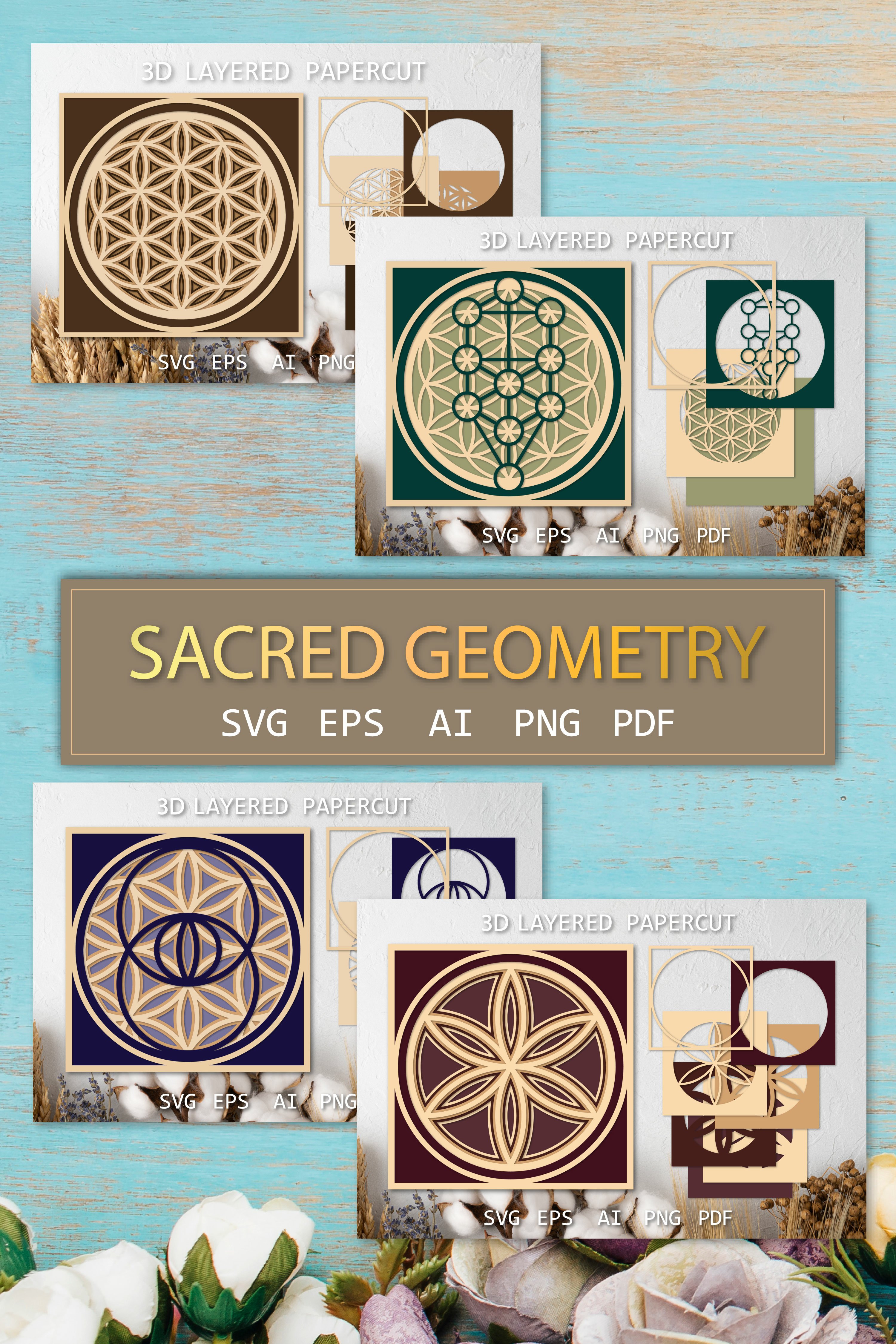 Sacred Geometry Layered papercut Bundle, Flower of life SVG