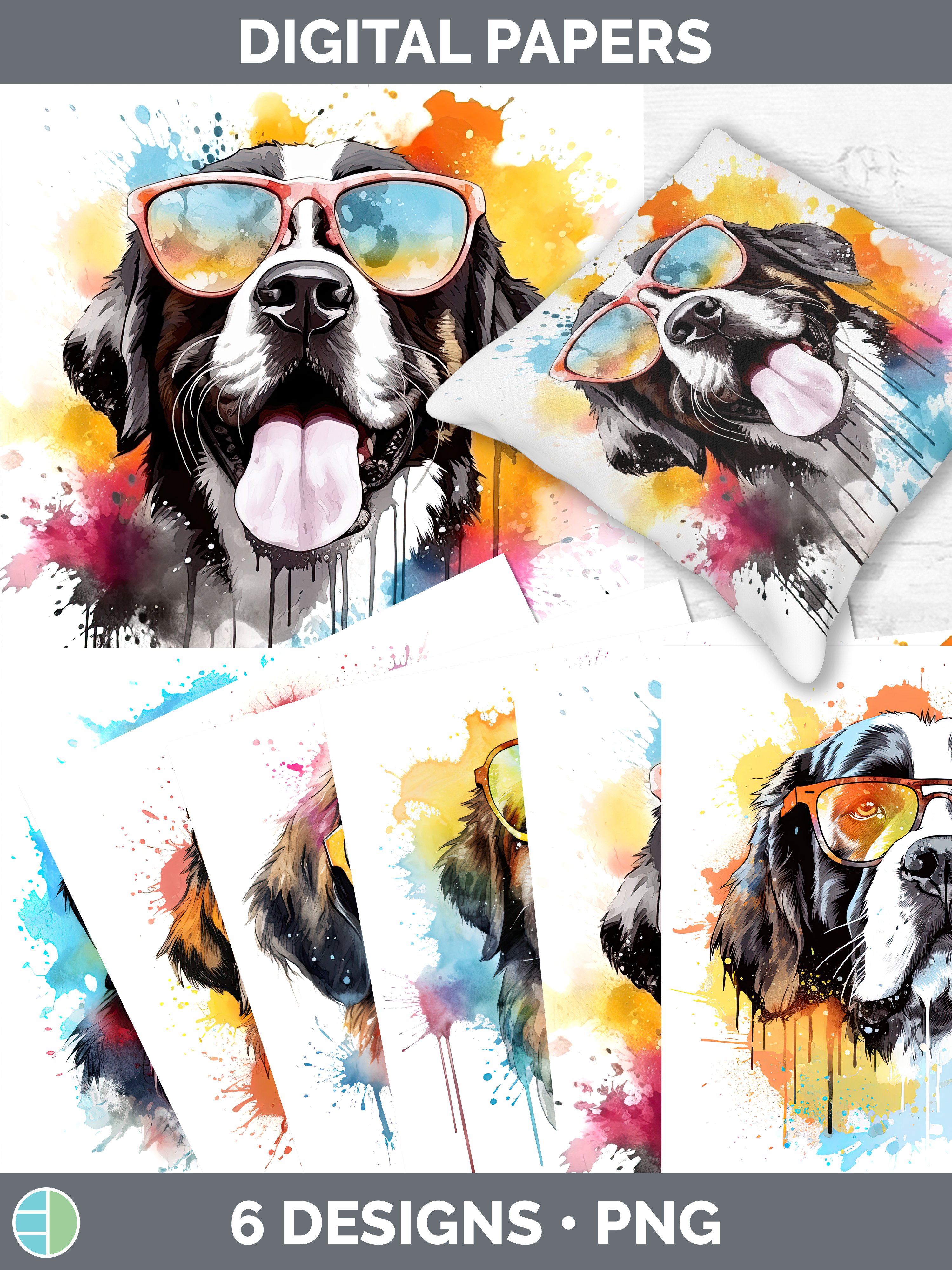 Hipster Saint Bernard Dog Paper Backgrounds | Digital Scrapb