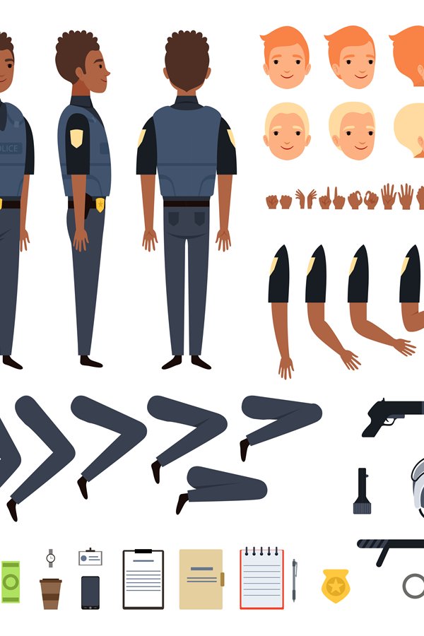 Police characters. Detail creation kit constructor bodyguard