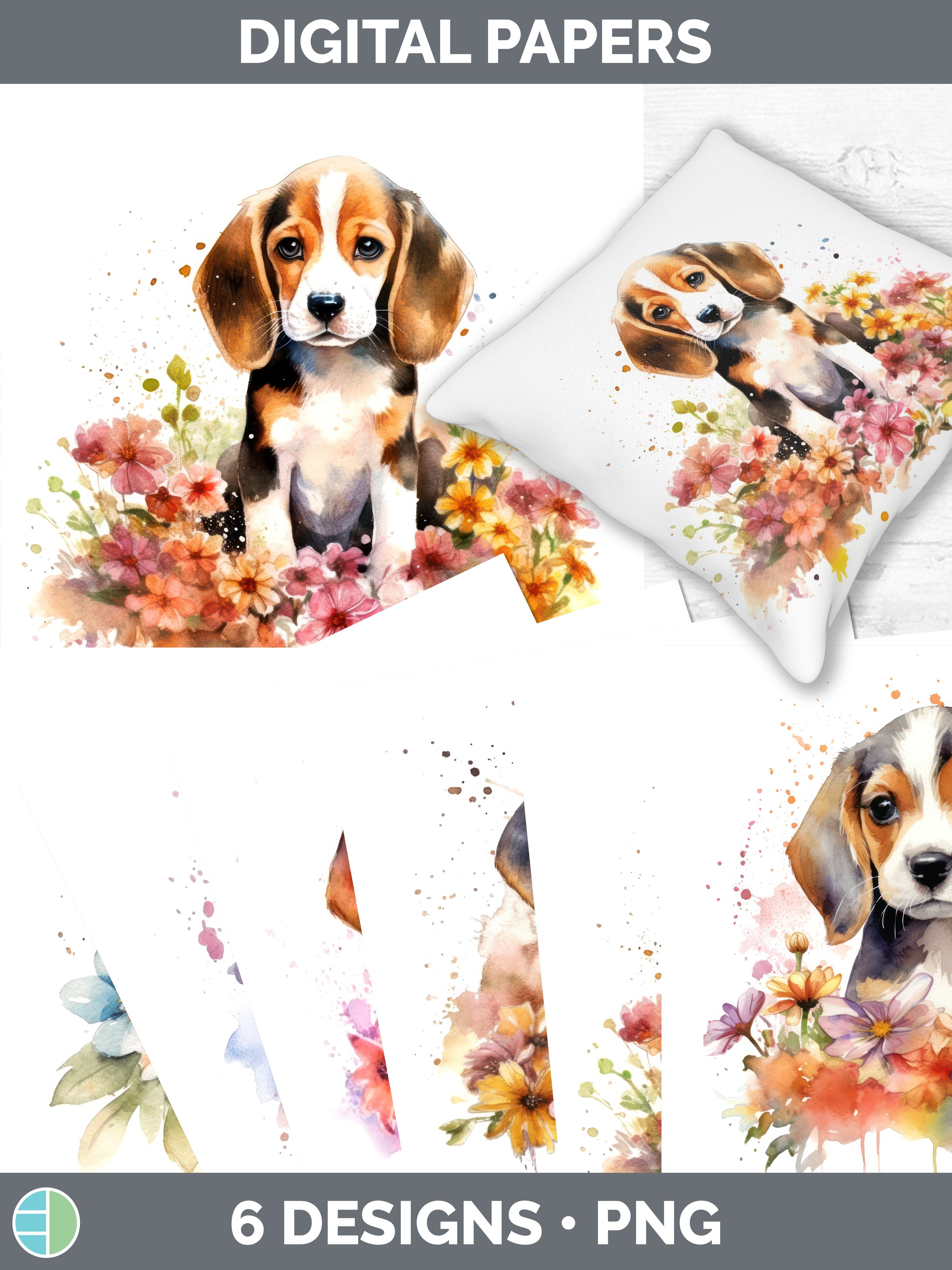 Watercolor Beagle Dog Paper Backgrounds | Digital Scrapbook