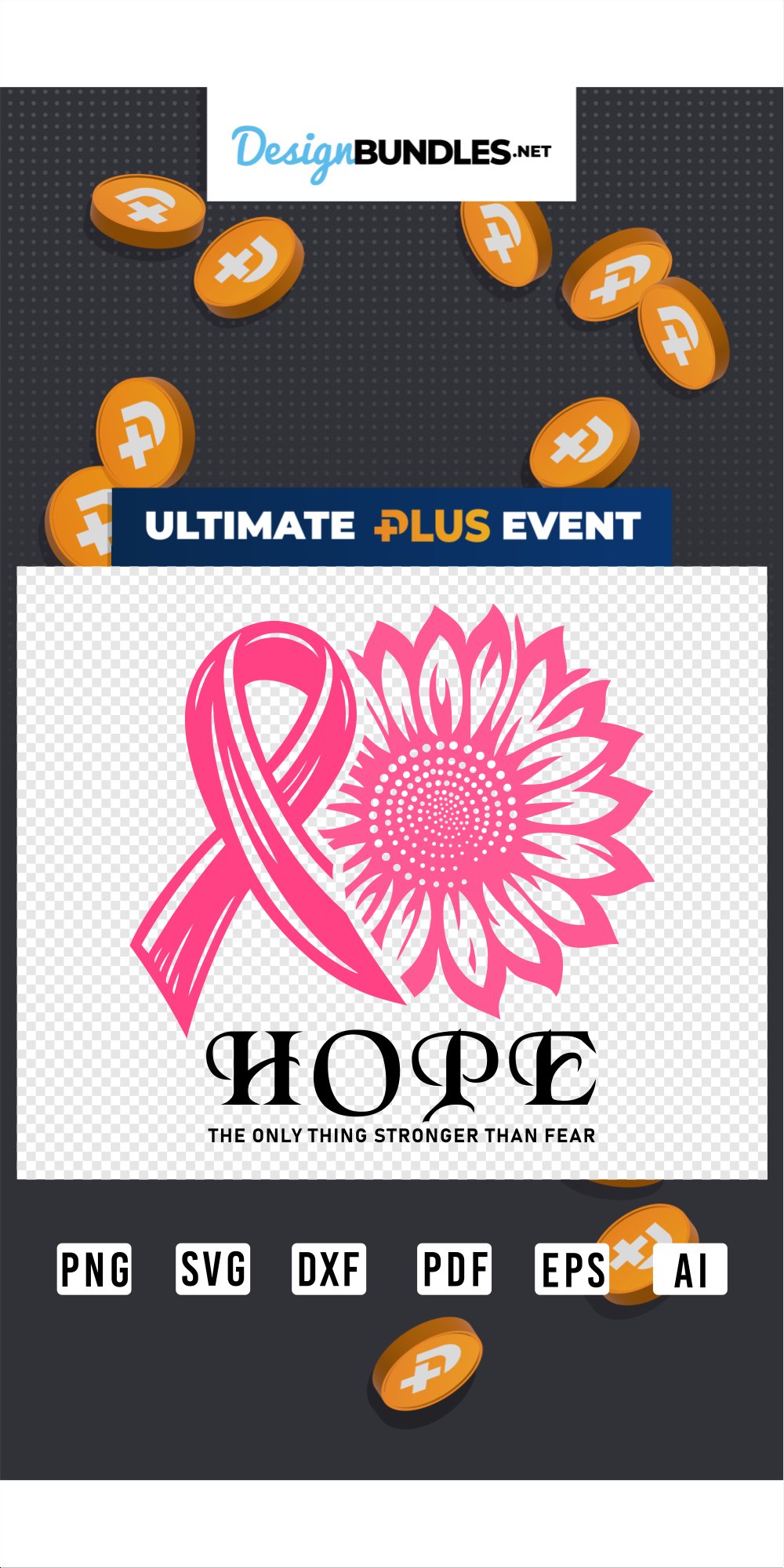 Pray Faith Hope Love, Floral Pink Breast Cancer Ribbon SVG