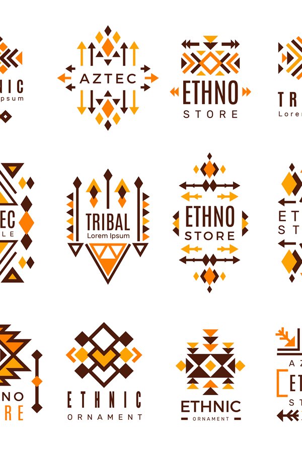 Ethnic logo. Trendy tribal symbols geometric shapes indian d