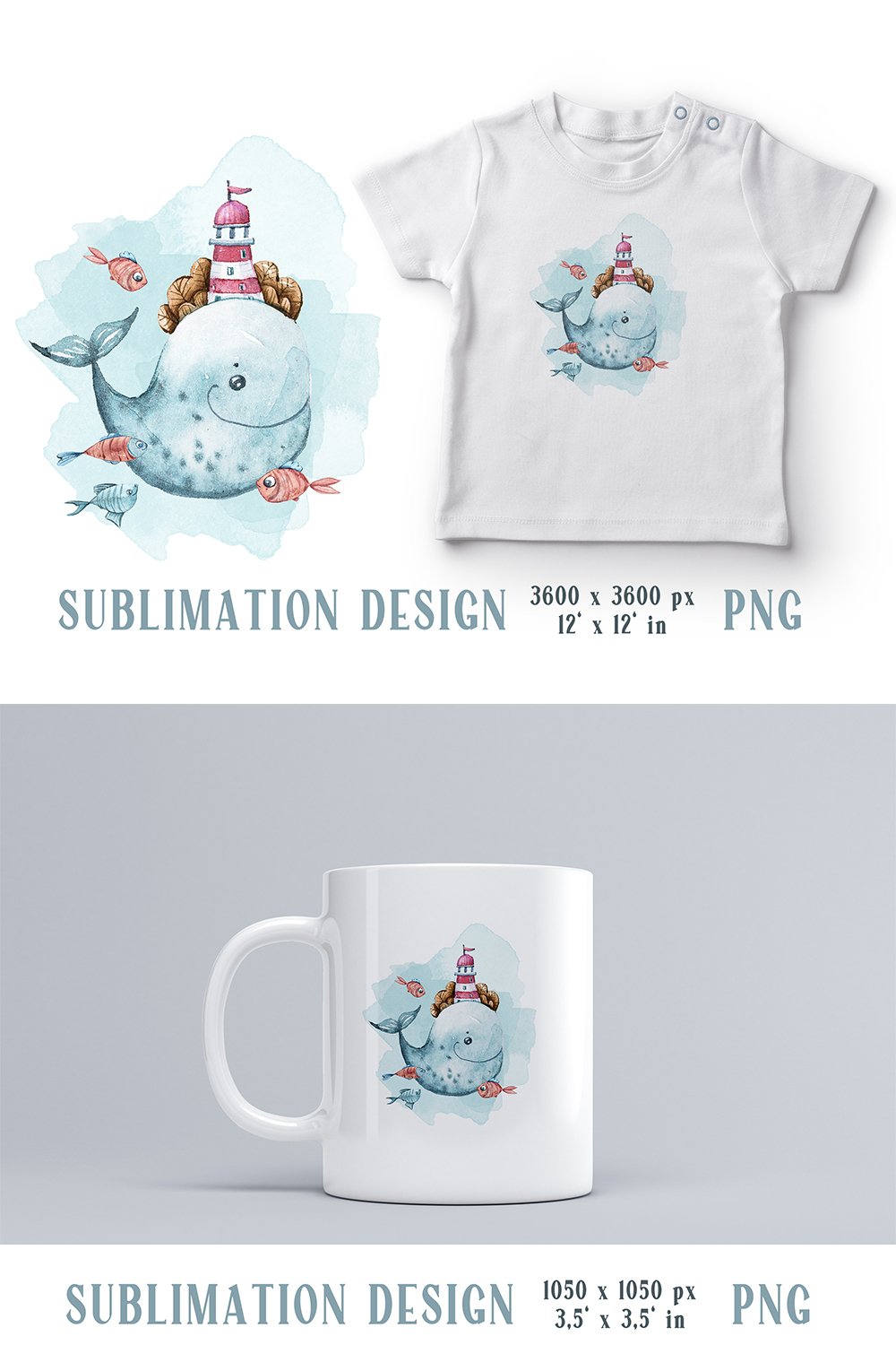 Cute whale sublimation - watercolor clipart -1 png file