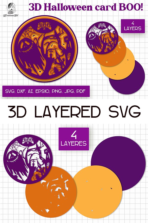 Card paper craft, Halloween card SVG, 3d layered Art