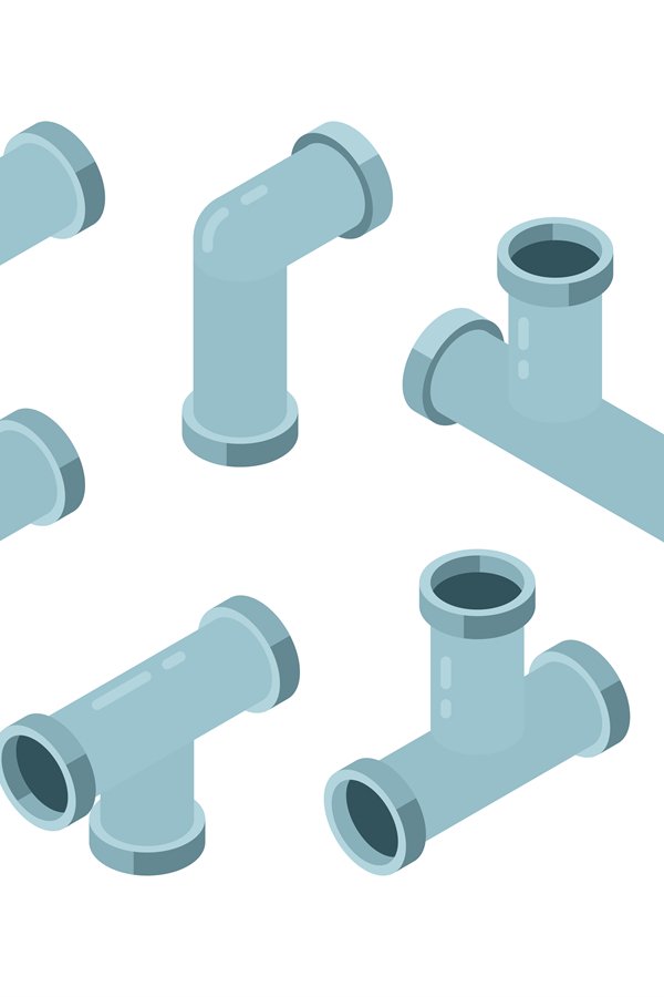 Pipe isometric. Industrial connection oil pipes with red val