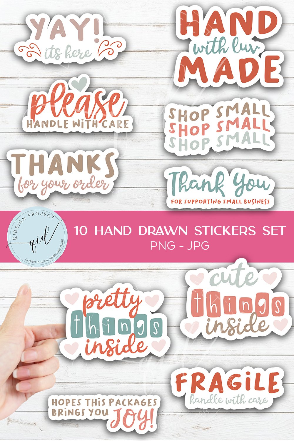 10 Hand Drawn Stickers Set