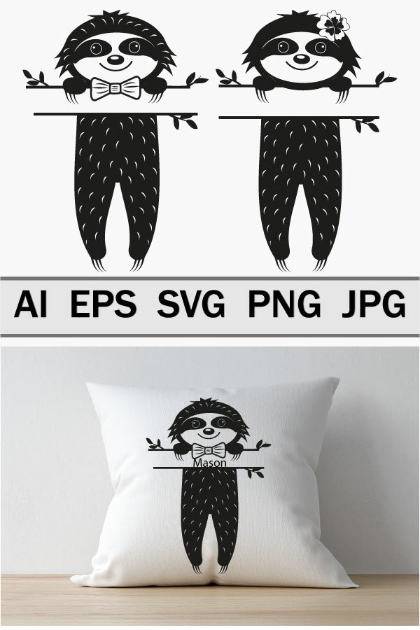 Sloths monogram with separator for text, svg format