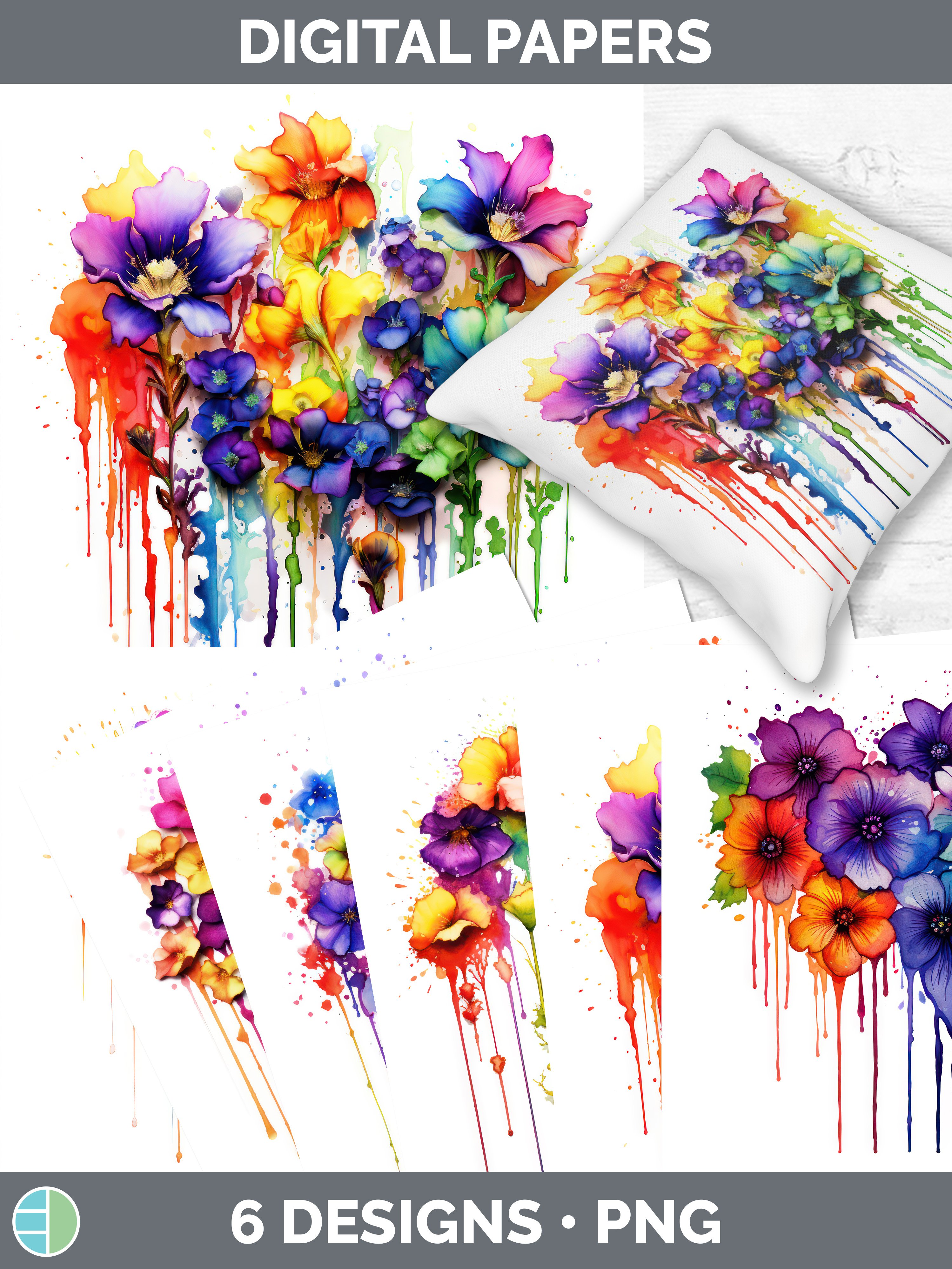Rainbow Violet Flowers Paper Backgrounds | Digital Scrapbook