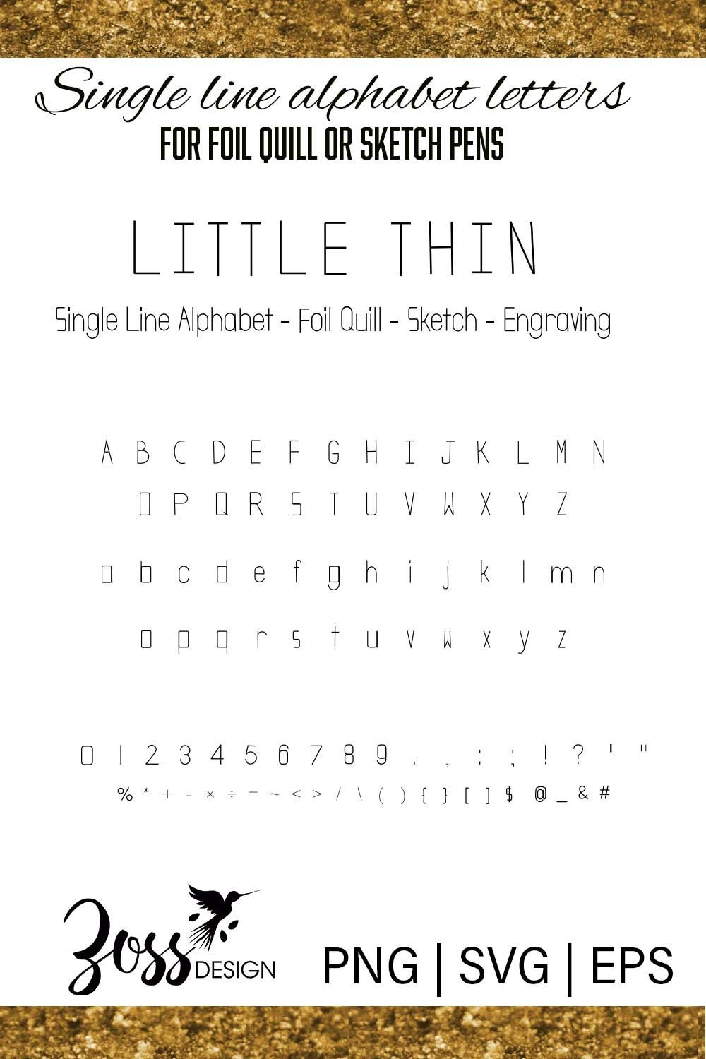 Little Thin single Line alphabet for foil quill