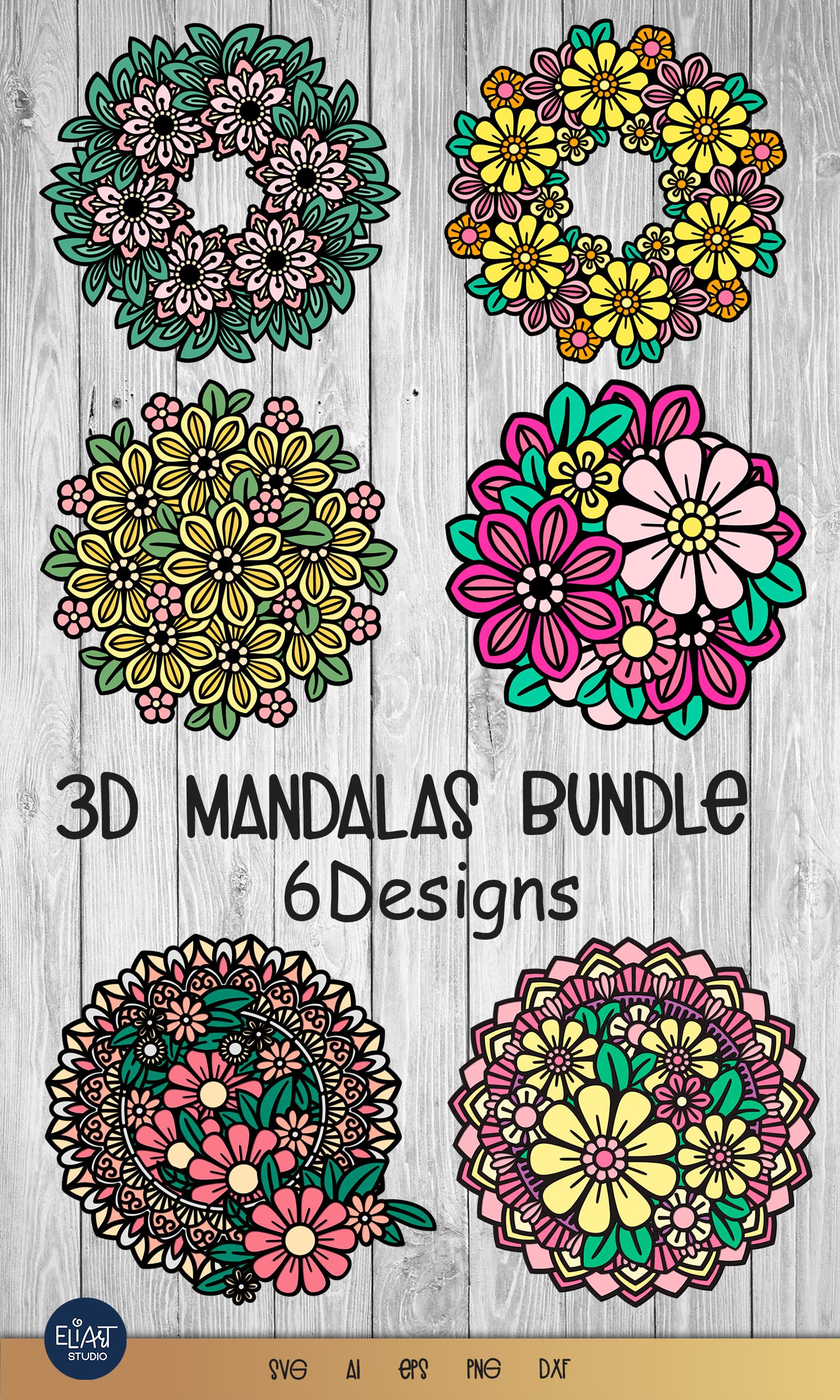 3d layered floral mandalas bundle