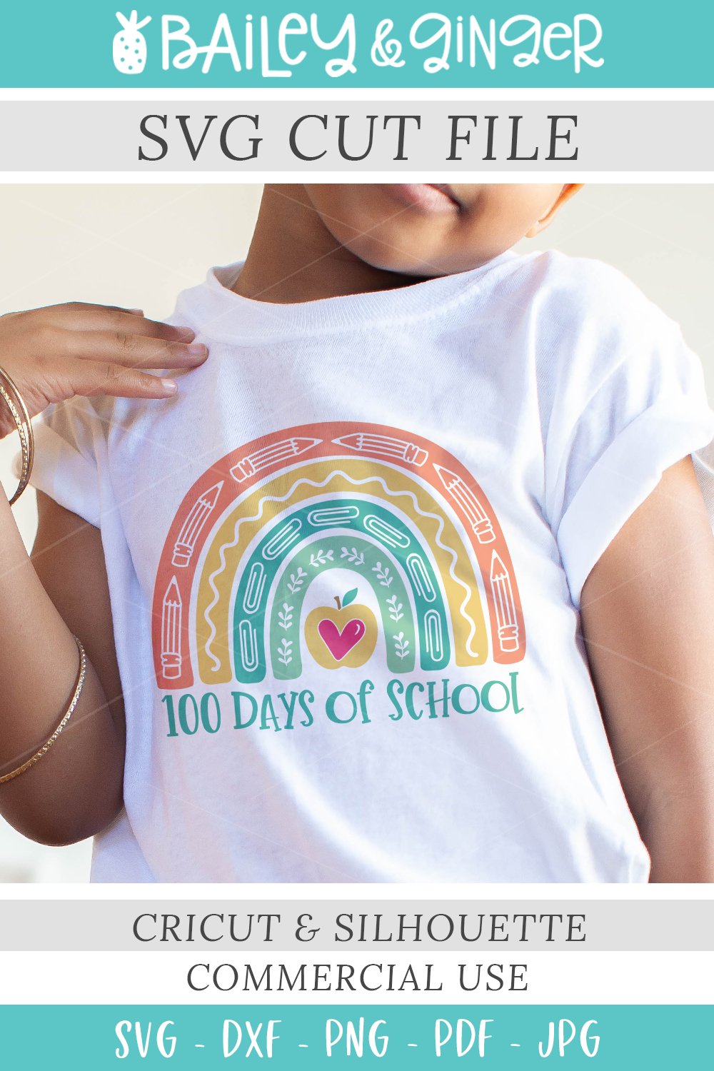 Rainbow 100 Days of School SVG Cut File for Girls