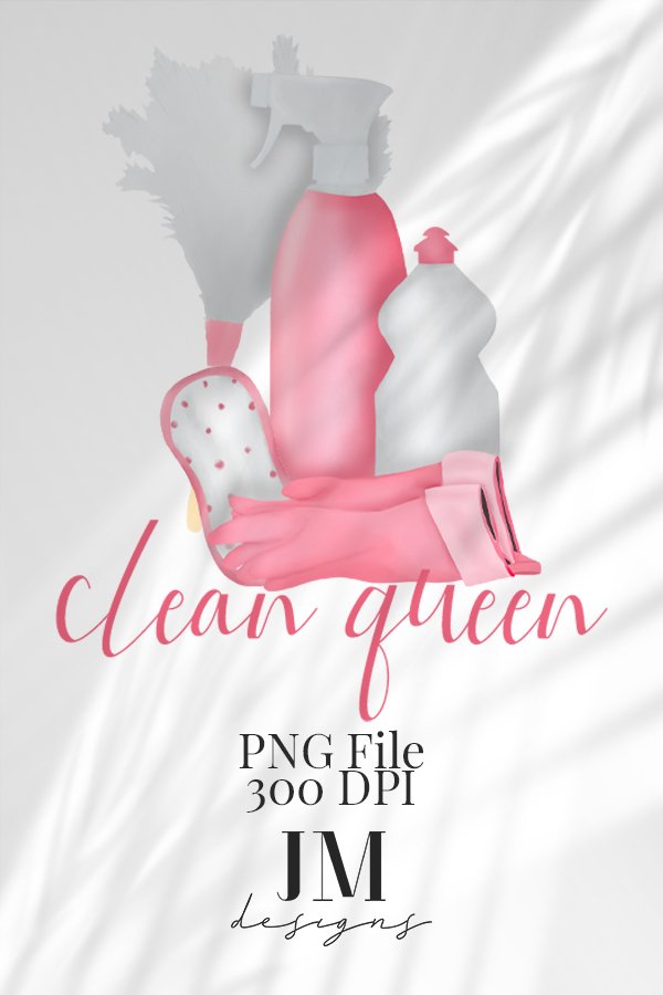'Clean Queen' Cleaning Products Pink Design