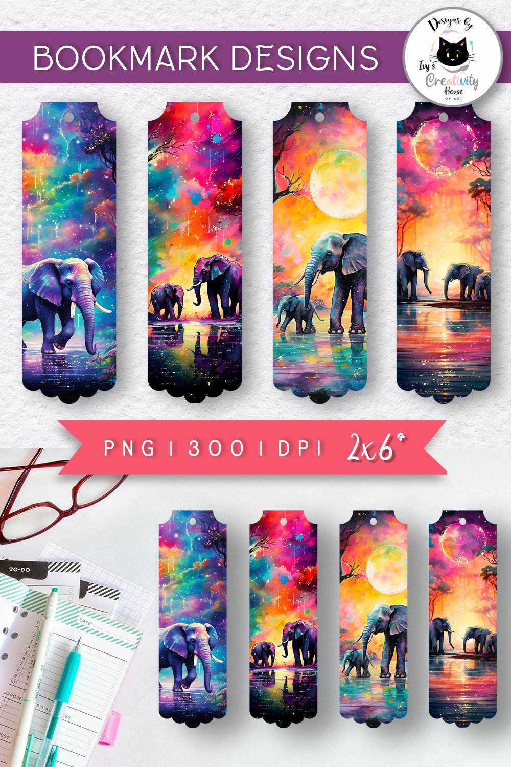Colorful Elephant Bookmark Designs | Animal Bookmarks
