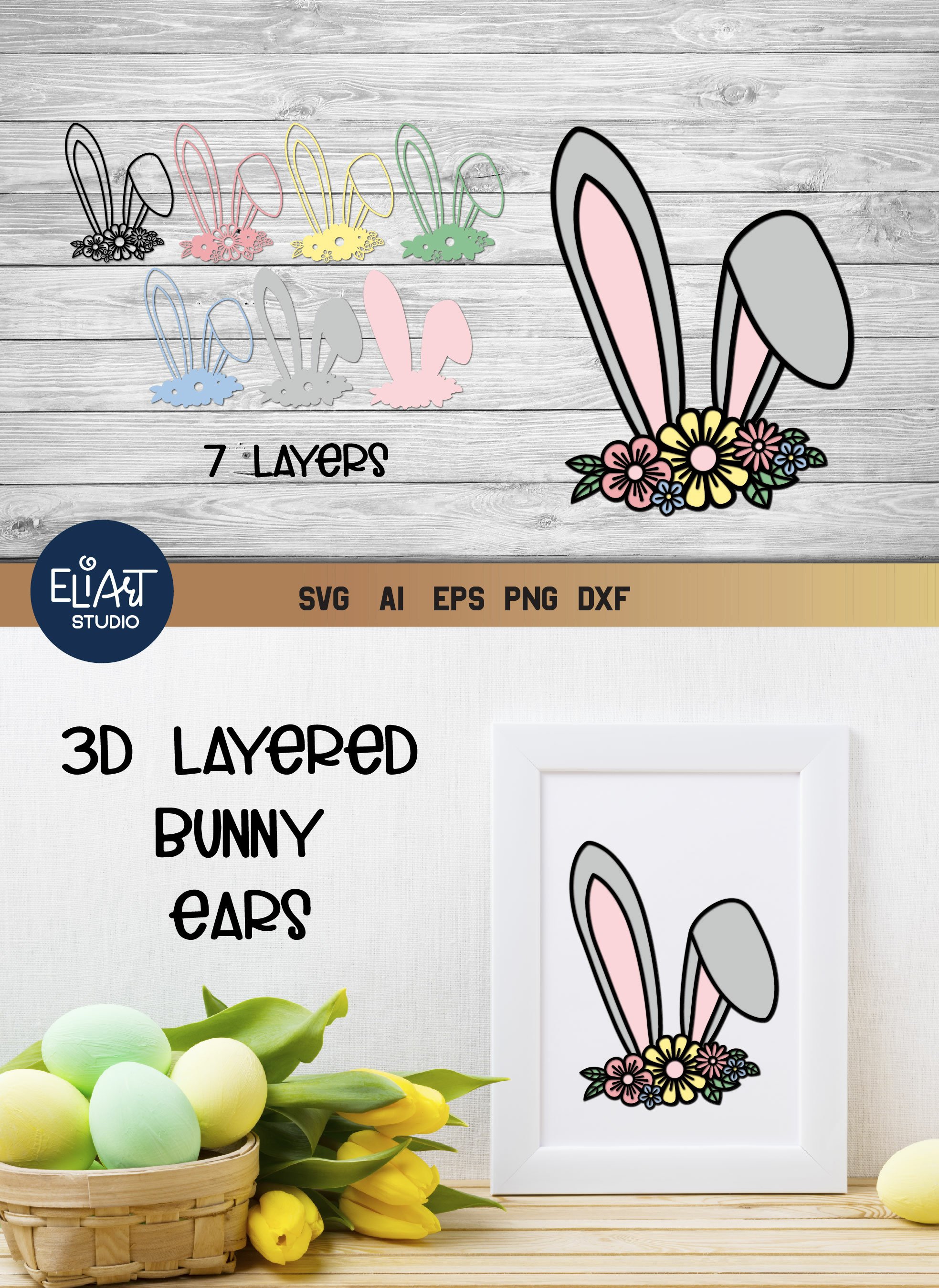 3d SVG Bunny Ears | Easter SVG | Layered SVG Ears