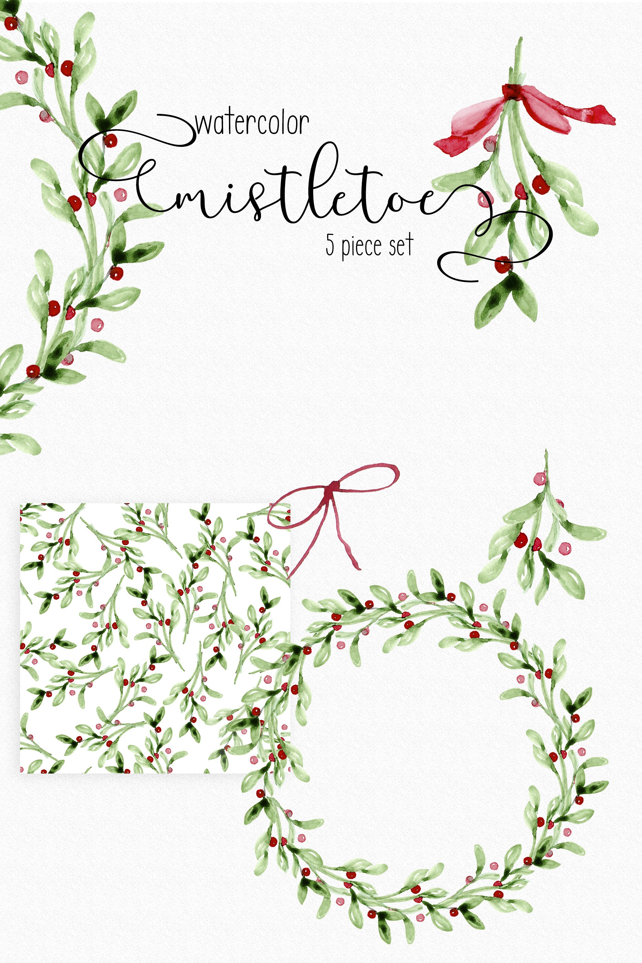 Watercolor Mistletoe Christmas Clip Art