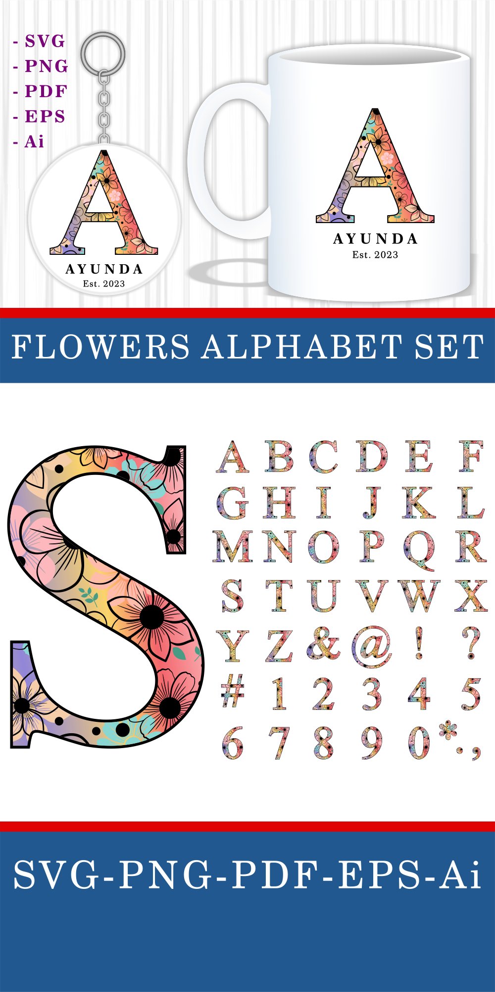 Doodle Daisy Flowers Doodle Alphabet, Floral Letters SVG