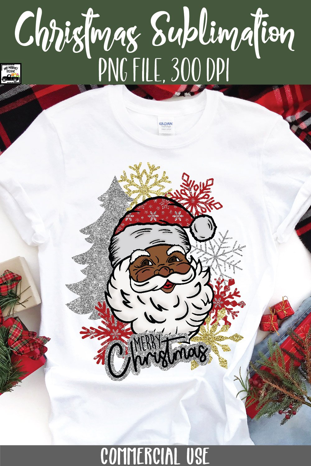 Black Santa Sublimation Design - Merry Christmas PNG