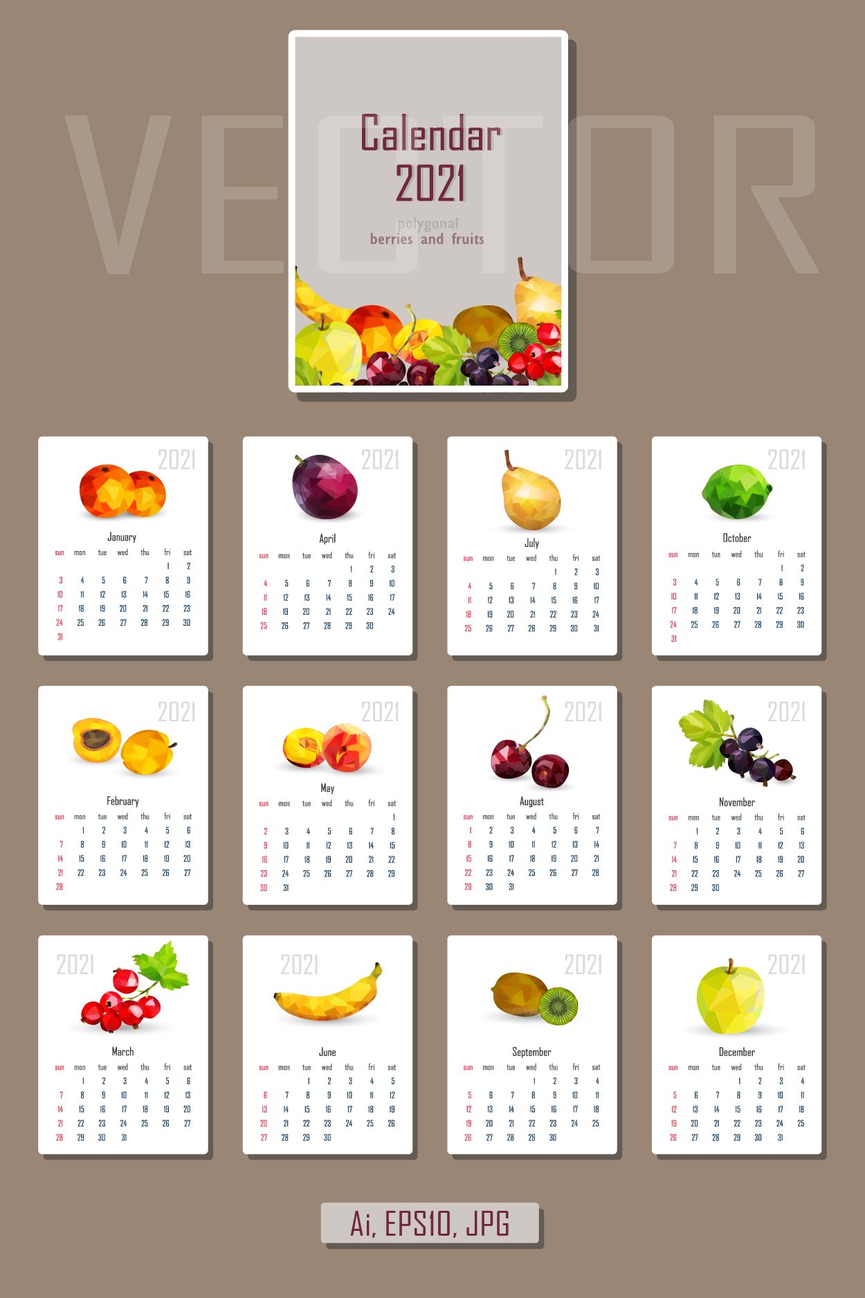 Berries and fruits calendar for 2021