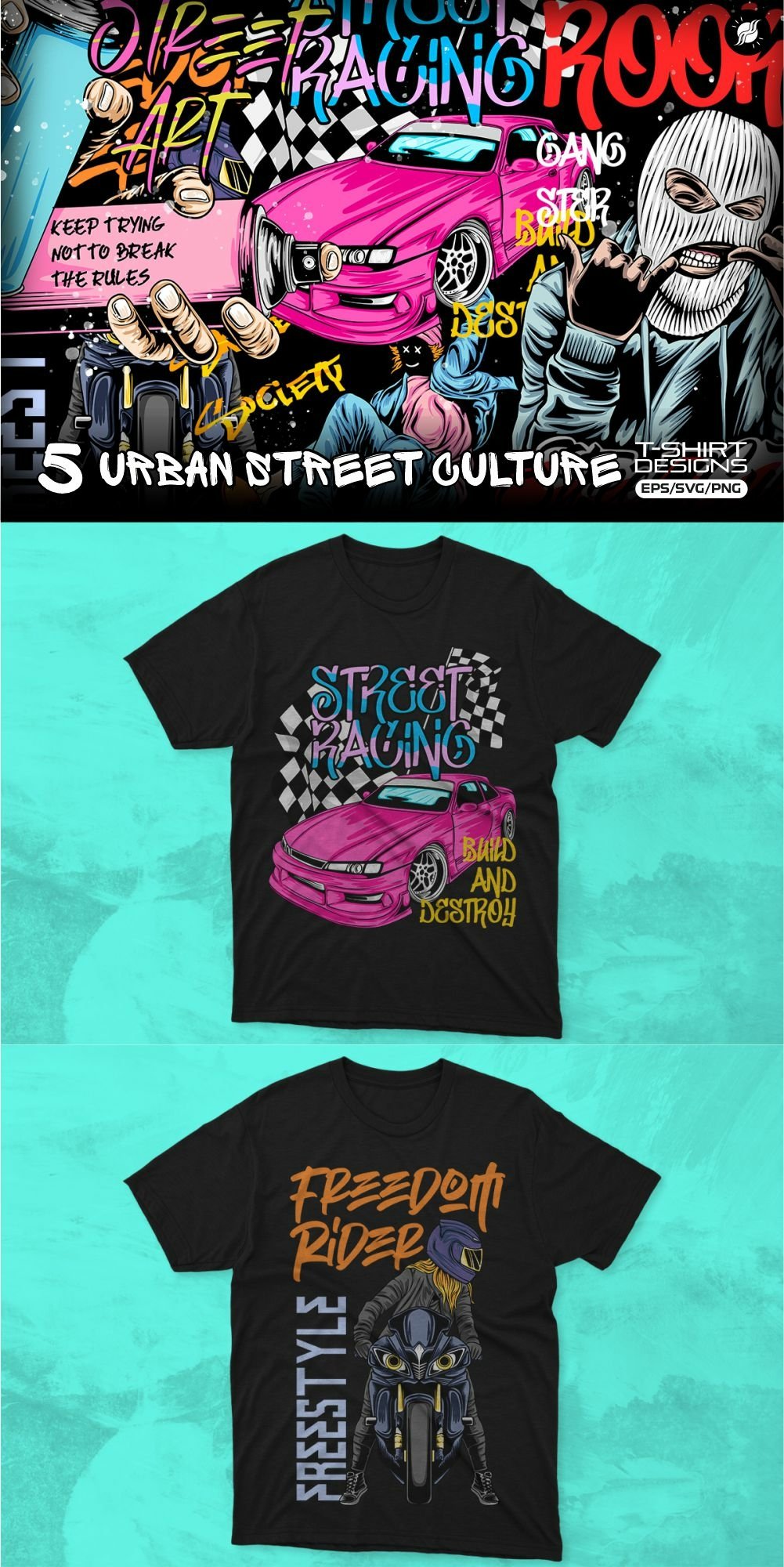 Urban Street Culture T-shirt Designs Vector Bundle