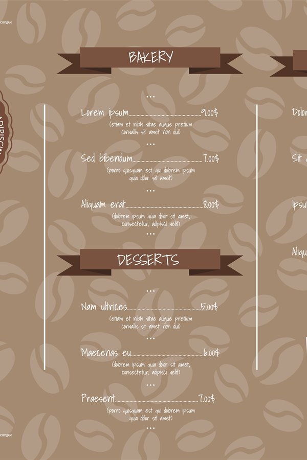 Vector coffee shop horizontal menu template