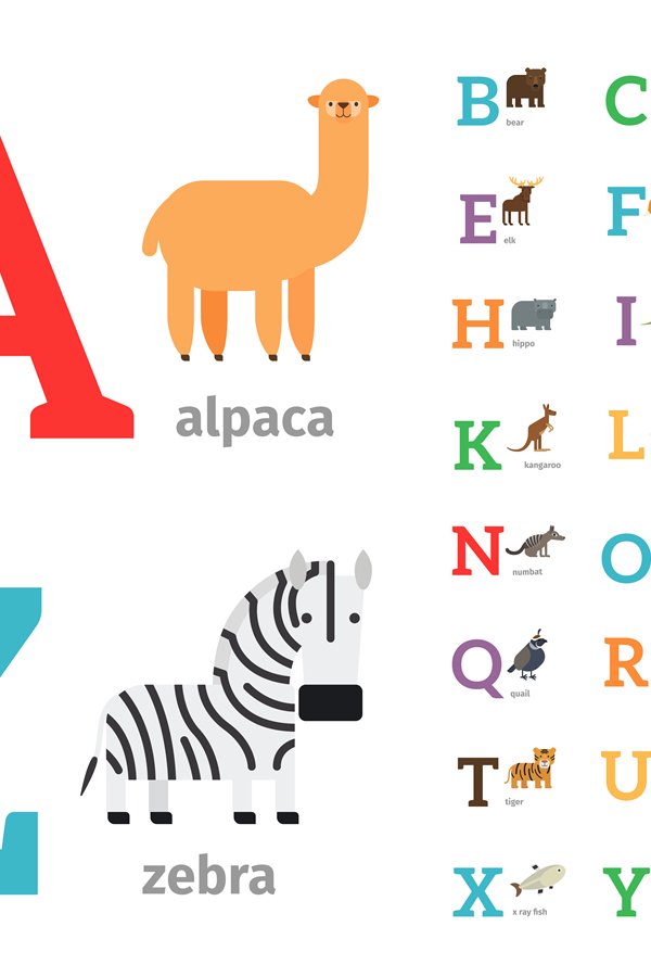 Animals alphabet vector icons