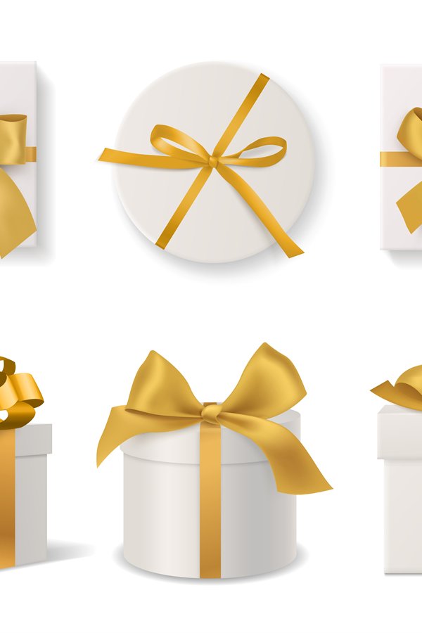 Realistic decorative gift boxes. 3d gifts white cardboard pa