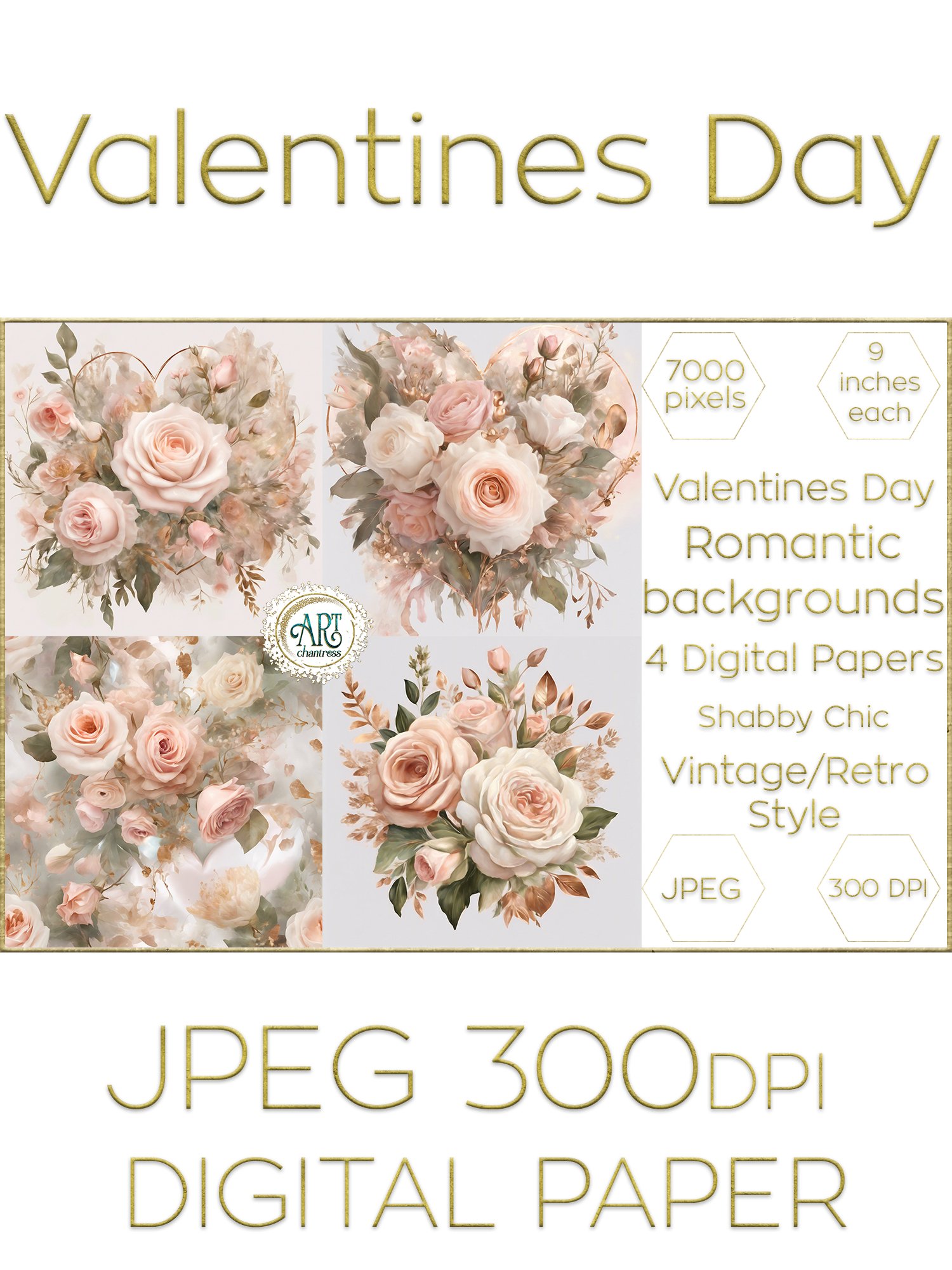 Bouquet of Roses Valentines Day Digital Papers (3139785)