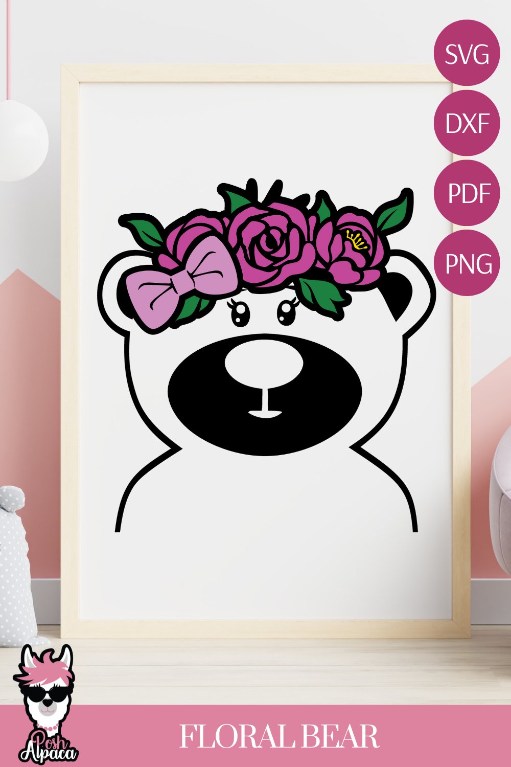 Cute bear with flowers SVG design