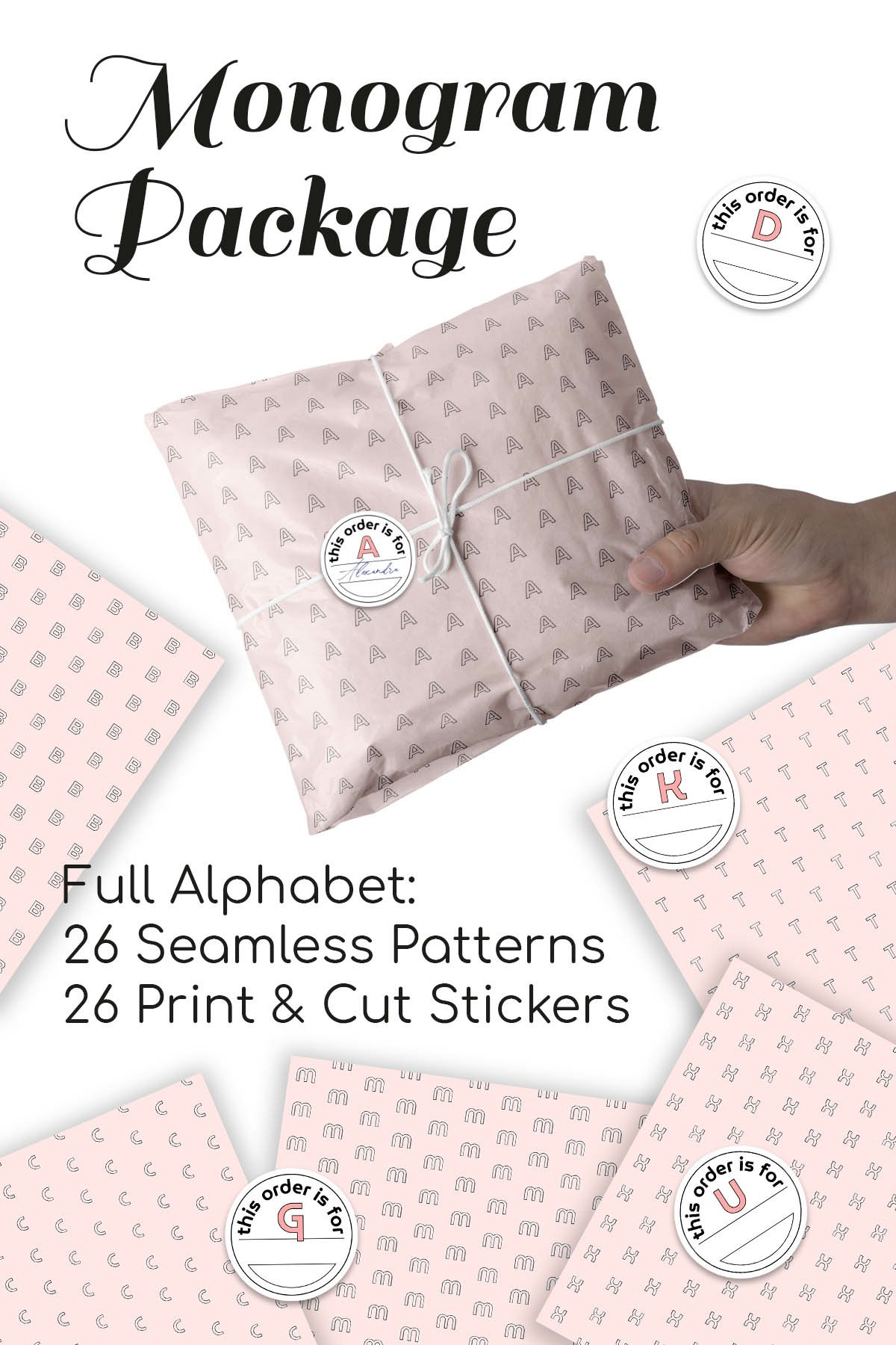 Monogram Order Small Business Stickers and Digital Papers