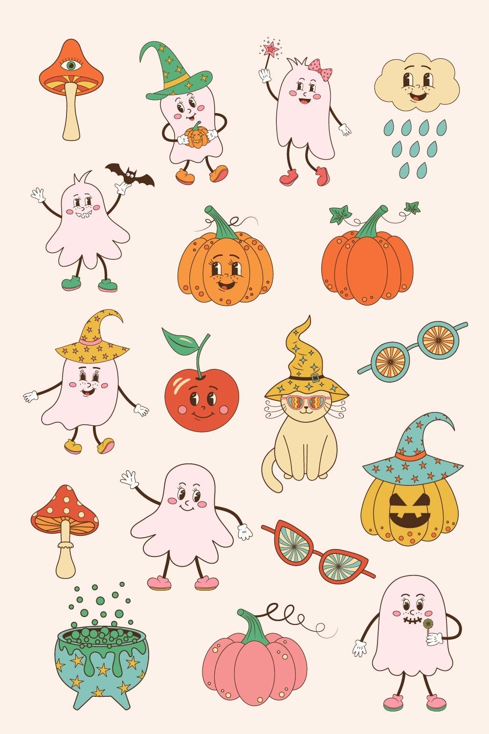Retro groovy Halloween clipart for your design