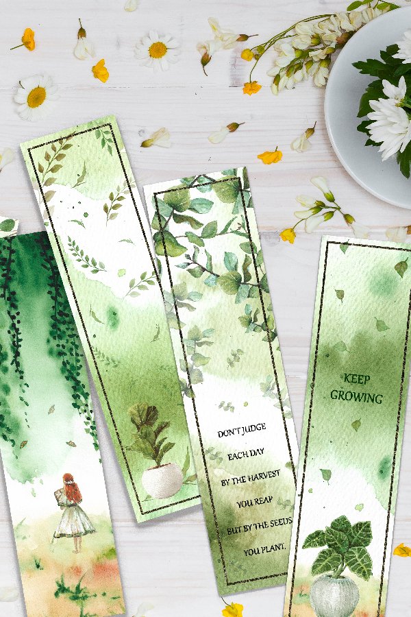 Printable Bookmarks and Cards with Watercolor Plants