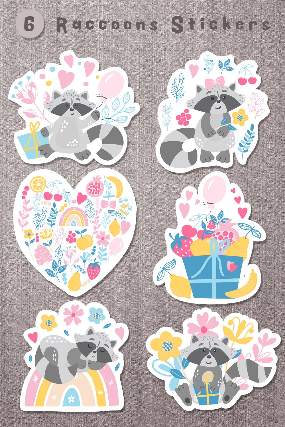 Raccoons Stickers. Printable Stickers Bundle