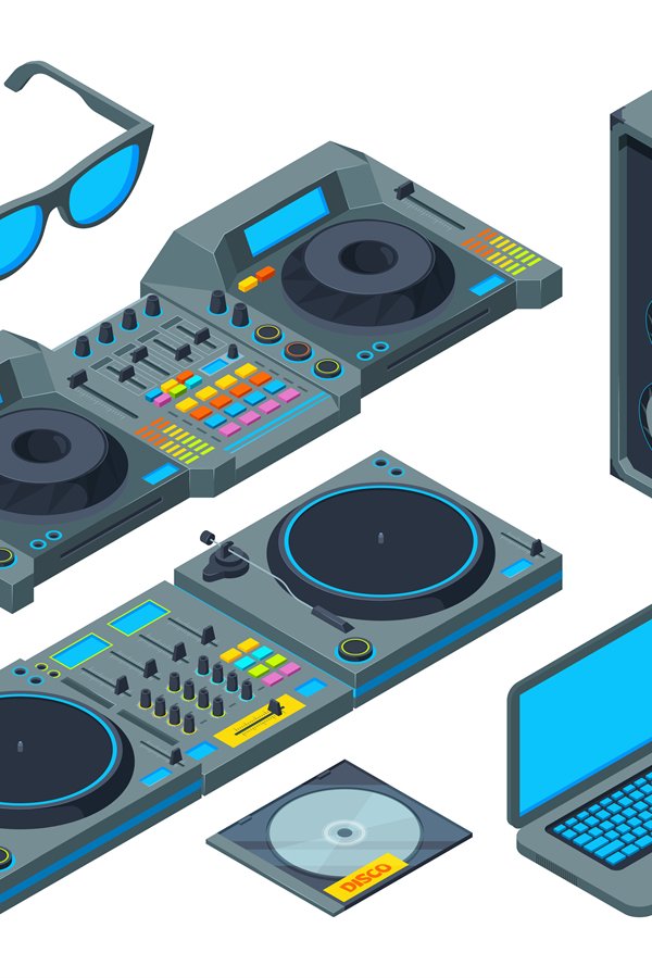 DJ studio. Music tools for party isolated on white