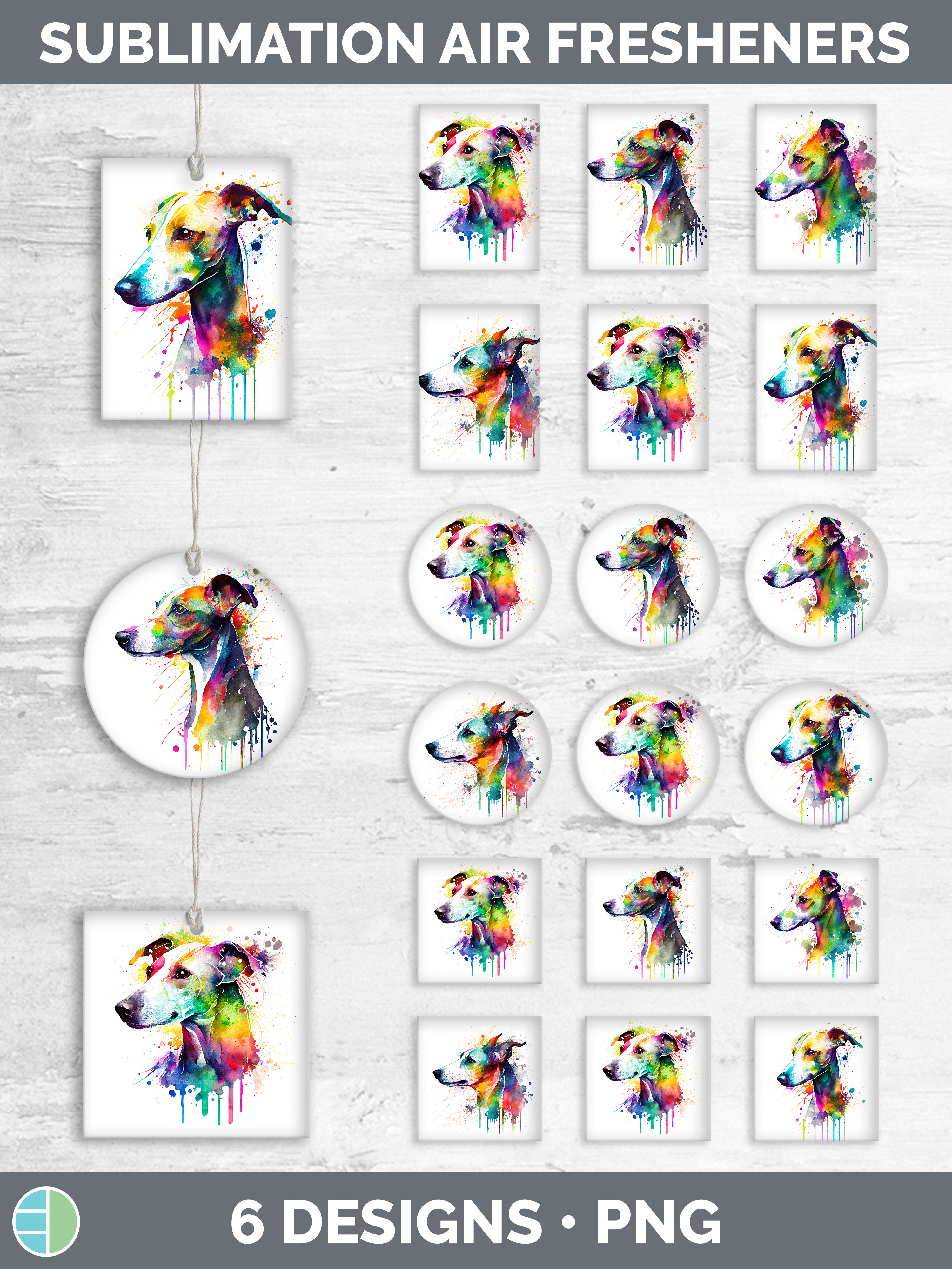 Rainbow Whippet Dog Air Freshener | Sublimation Car Freshene