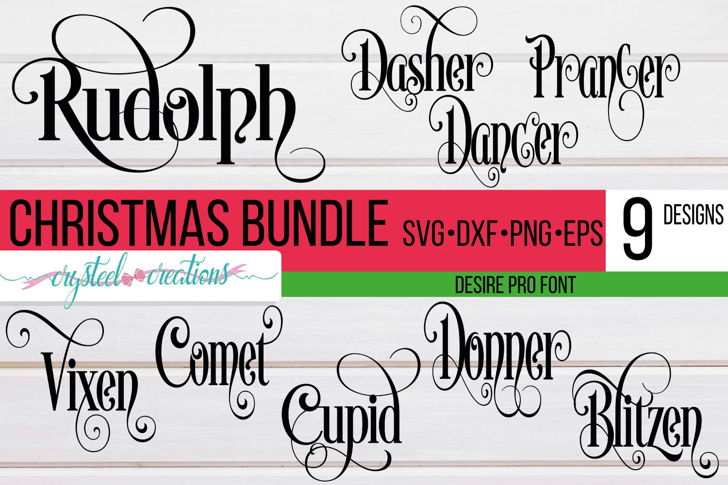 Reindeer names Bundle SVG, DXF, PNG, EPS