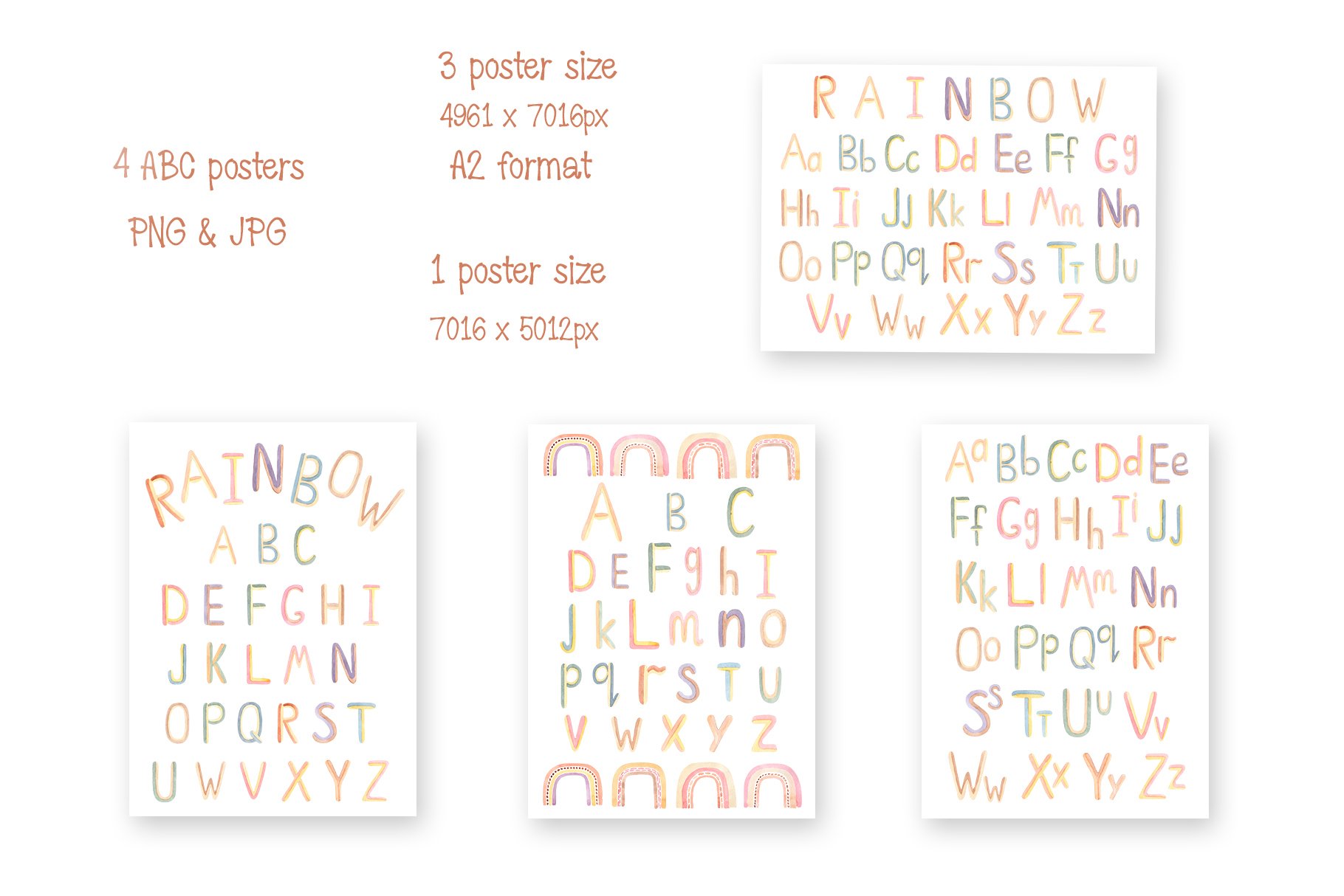 Watercolor Rainbow Alphabet Set Bundle