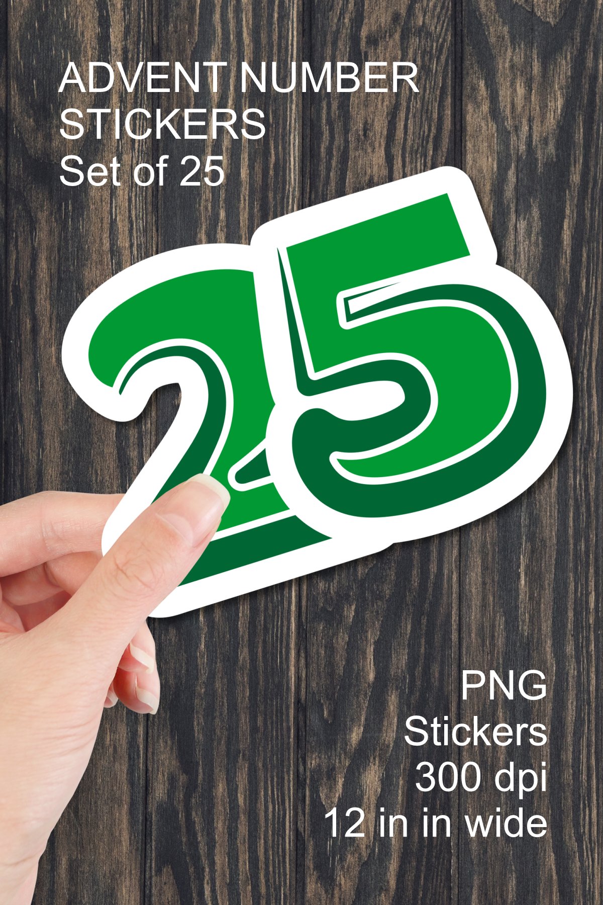 Green Advent Calendar Sticker Numbers 1 to 25 PNG files
