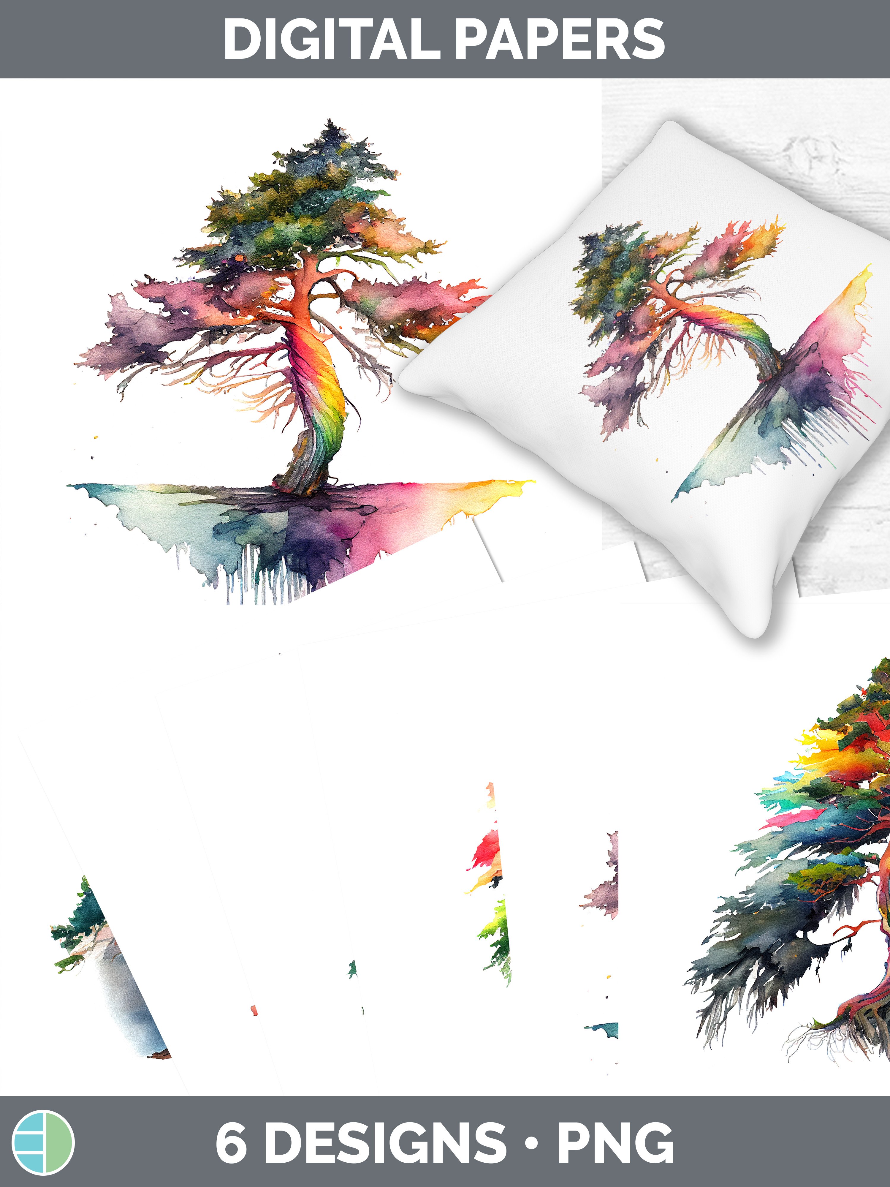 Rainbow Cypress Trees Paper Backgrounds | Digital Scrapbook