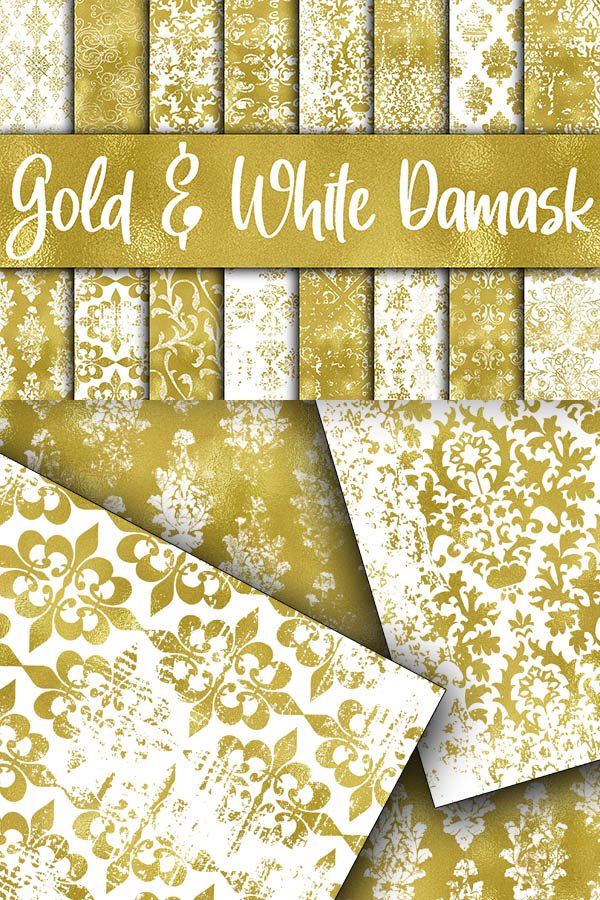 Gold and White Damask Digital Paper (571232)