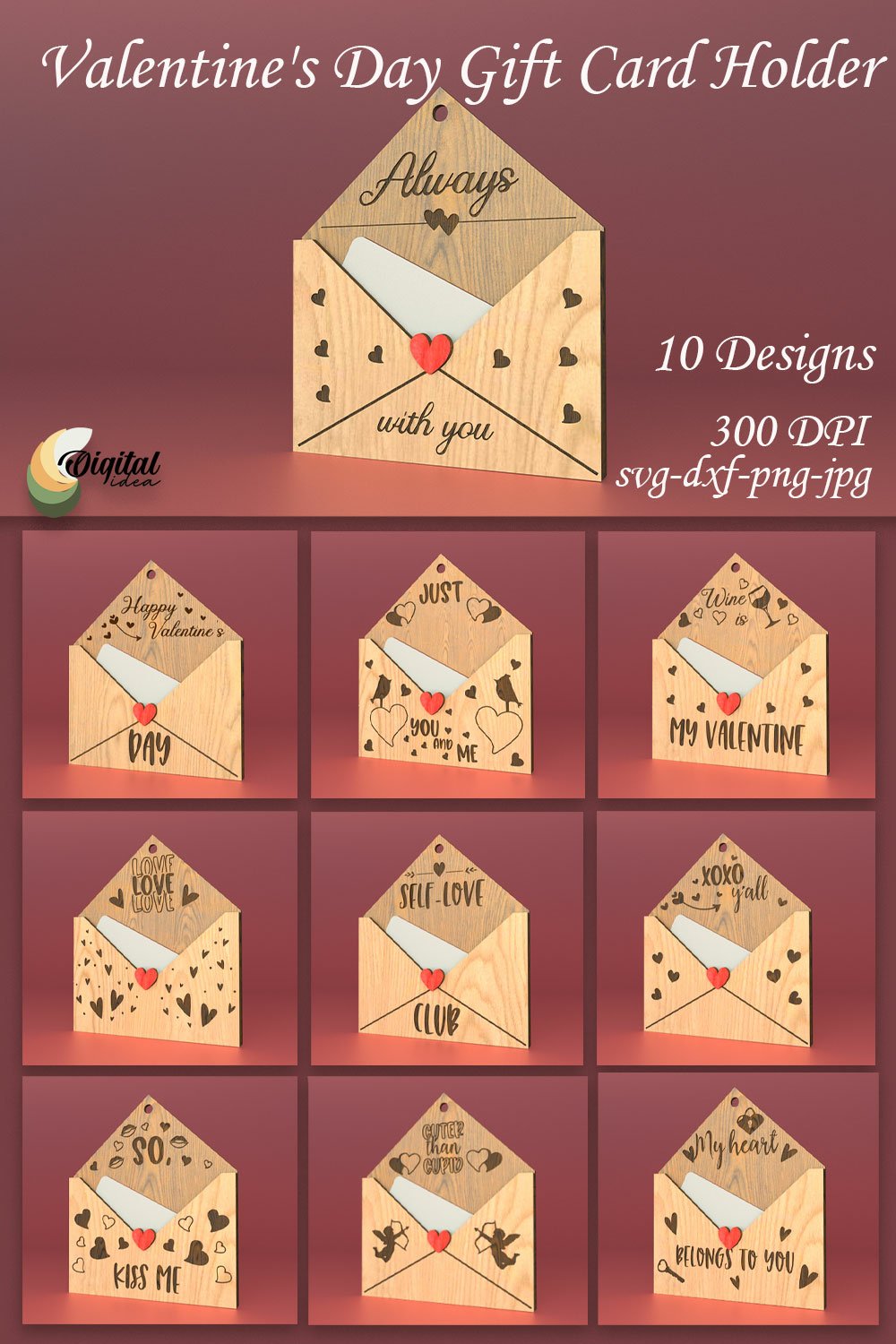 Valentine's Day Gift Card Holder Bundle. 3D Design Lasercut