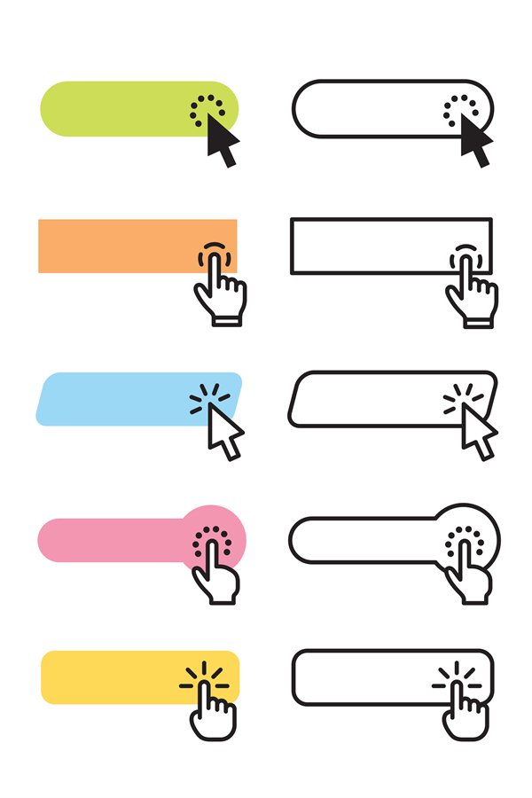 Click buttons. Clicked button, website buy interface element