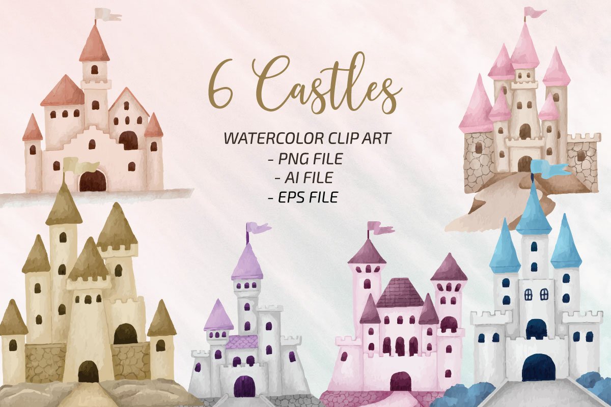 Castle Watercolor Clipart Set PNG