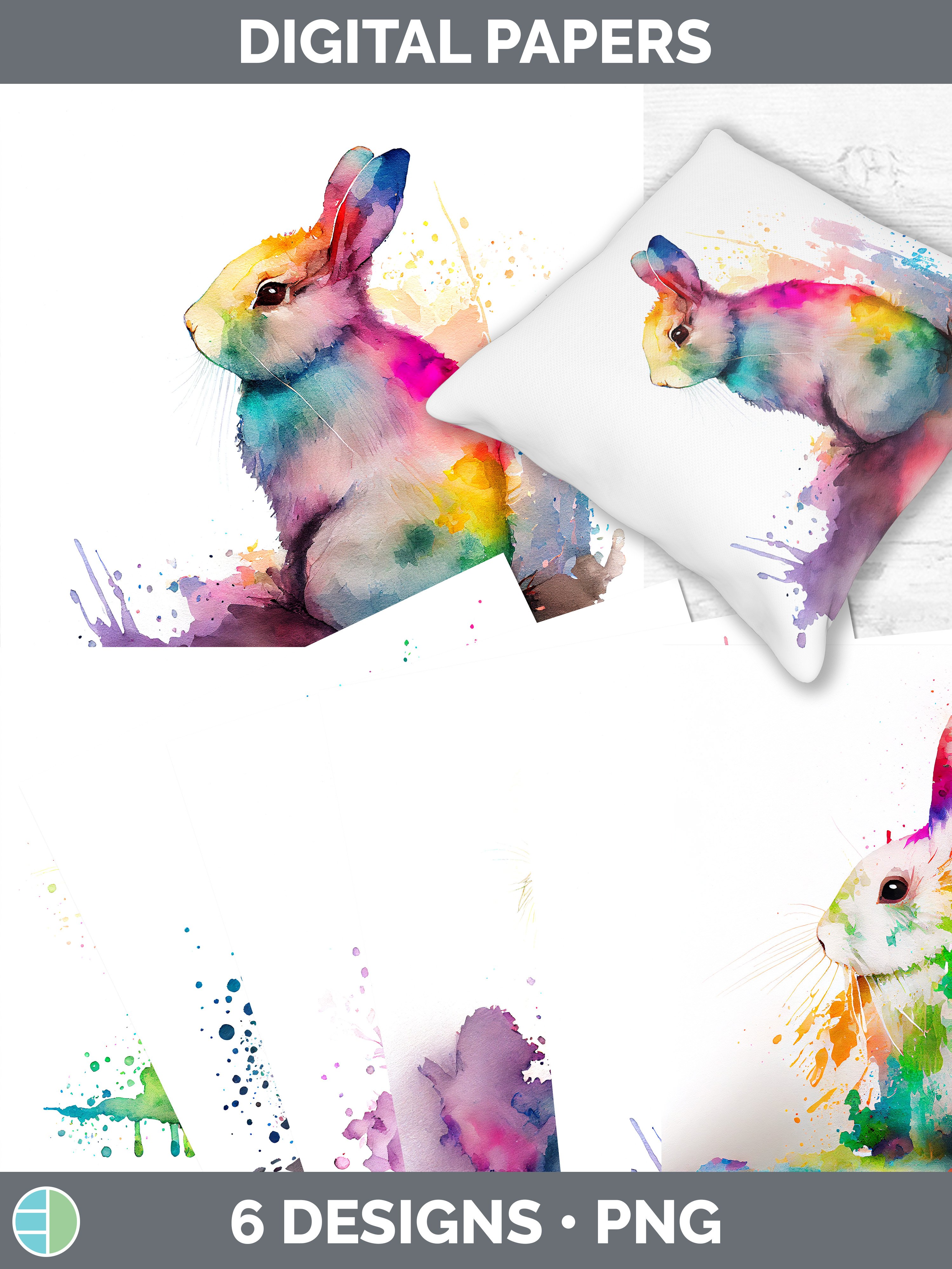 Rainbow Bunny Backgrounds | Digital Scrapbook Papers