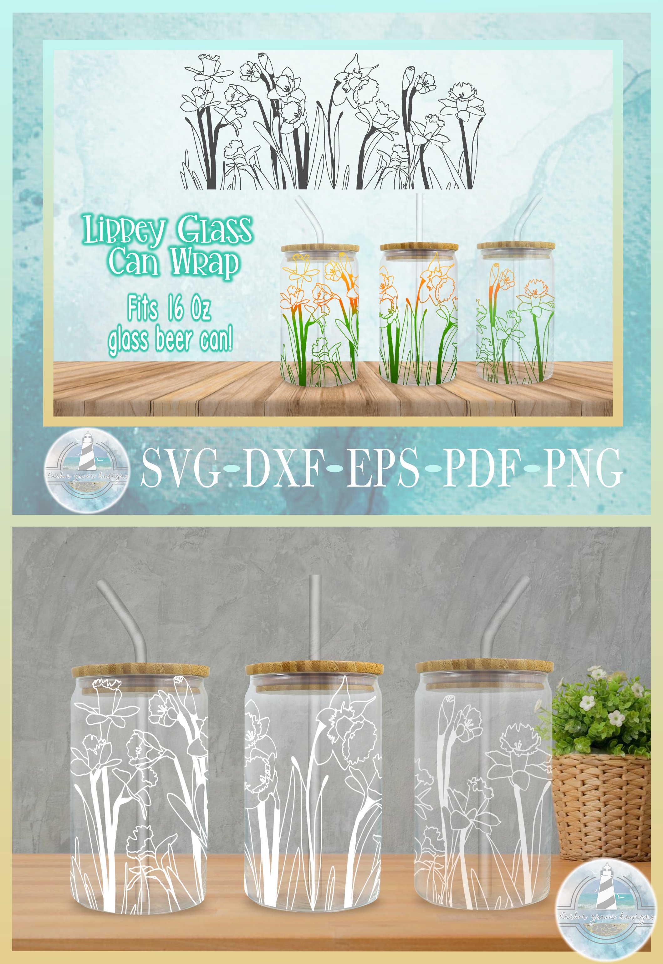 Daffodils Flowers Wrap for 16 Oz Libbey Glass Beer Can