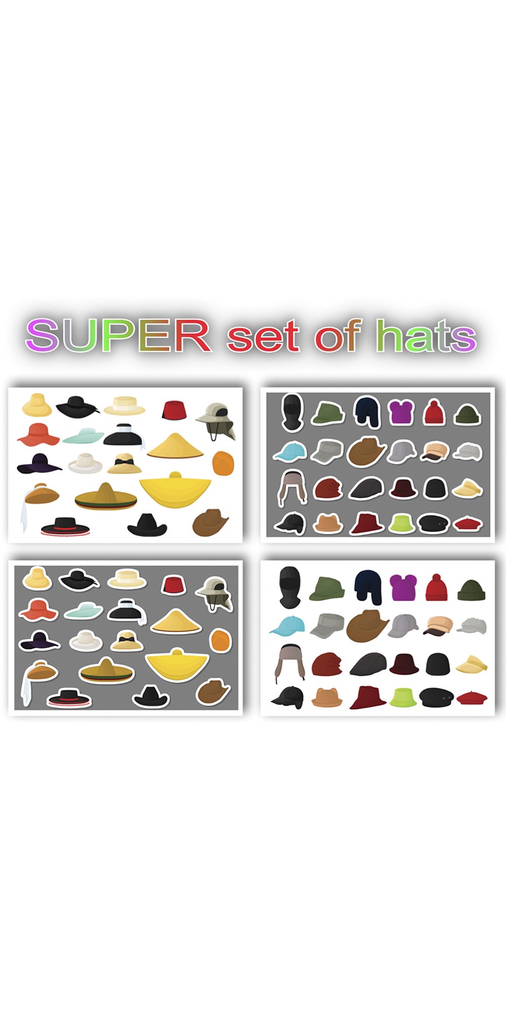 Illustration on theme big kit different types hats