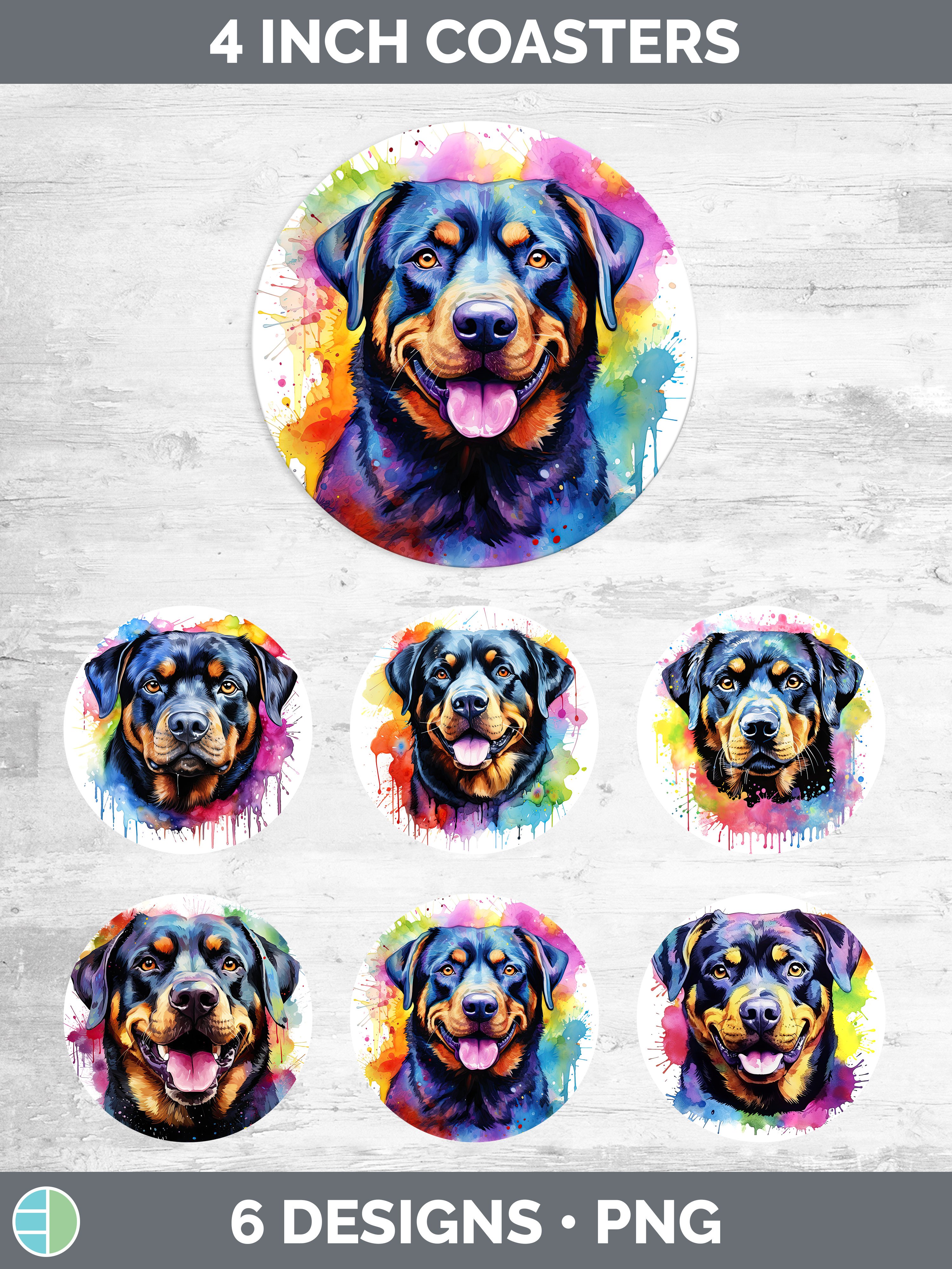 Splat Rainbow Rottweiler Dog Round Coaster | Sublimation Coa