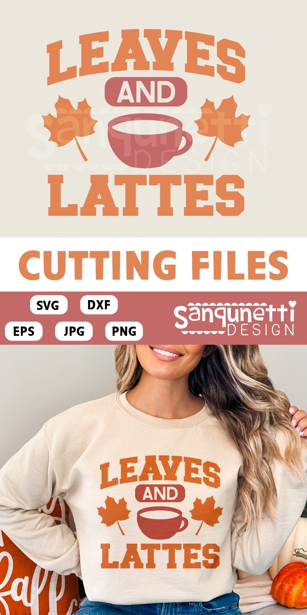 Leaves and Lattes SVG design, Fall coffee SVG and PNG