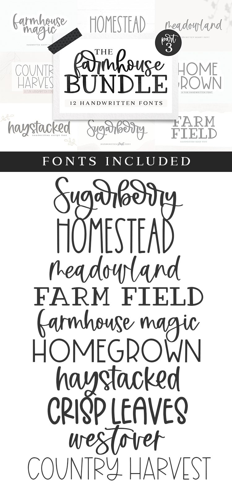 Farmhouse Font Bundle - Handwritten Fonts | Part 3 (1702337)